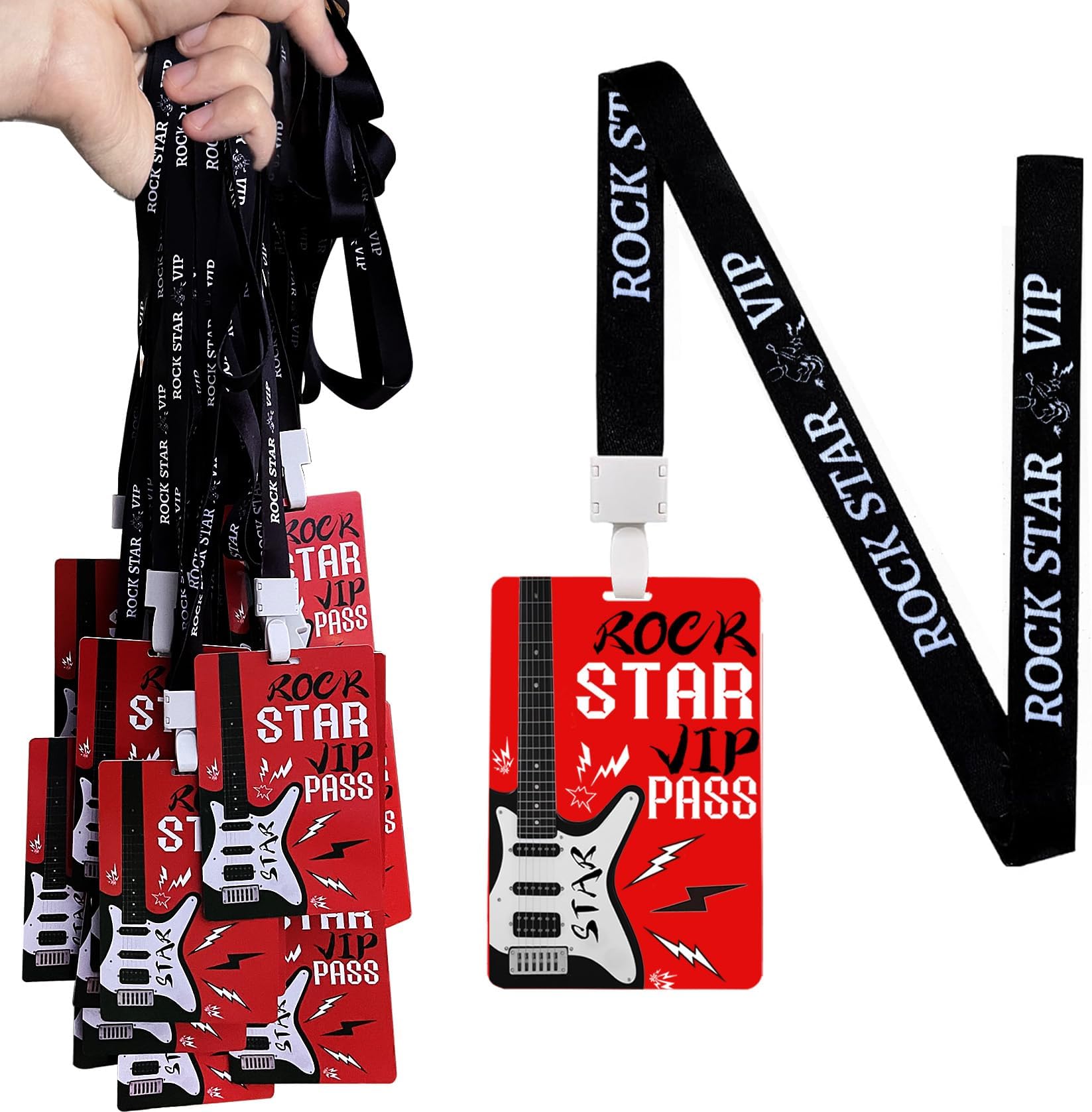 Amazon.com : 10 Pcs Rock Star Party Badge Rock PVC Card and Roll Party ...