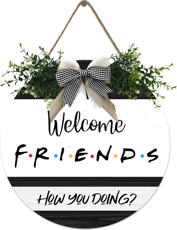 Amazon.com: VELLOW Friends Welcome Sign Front Door Wooden Round ...