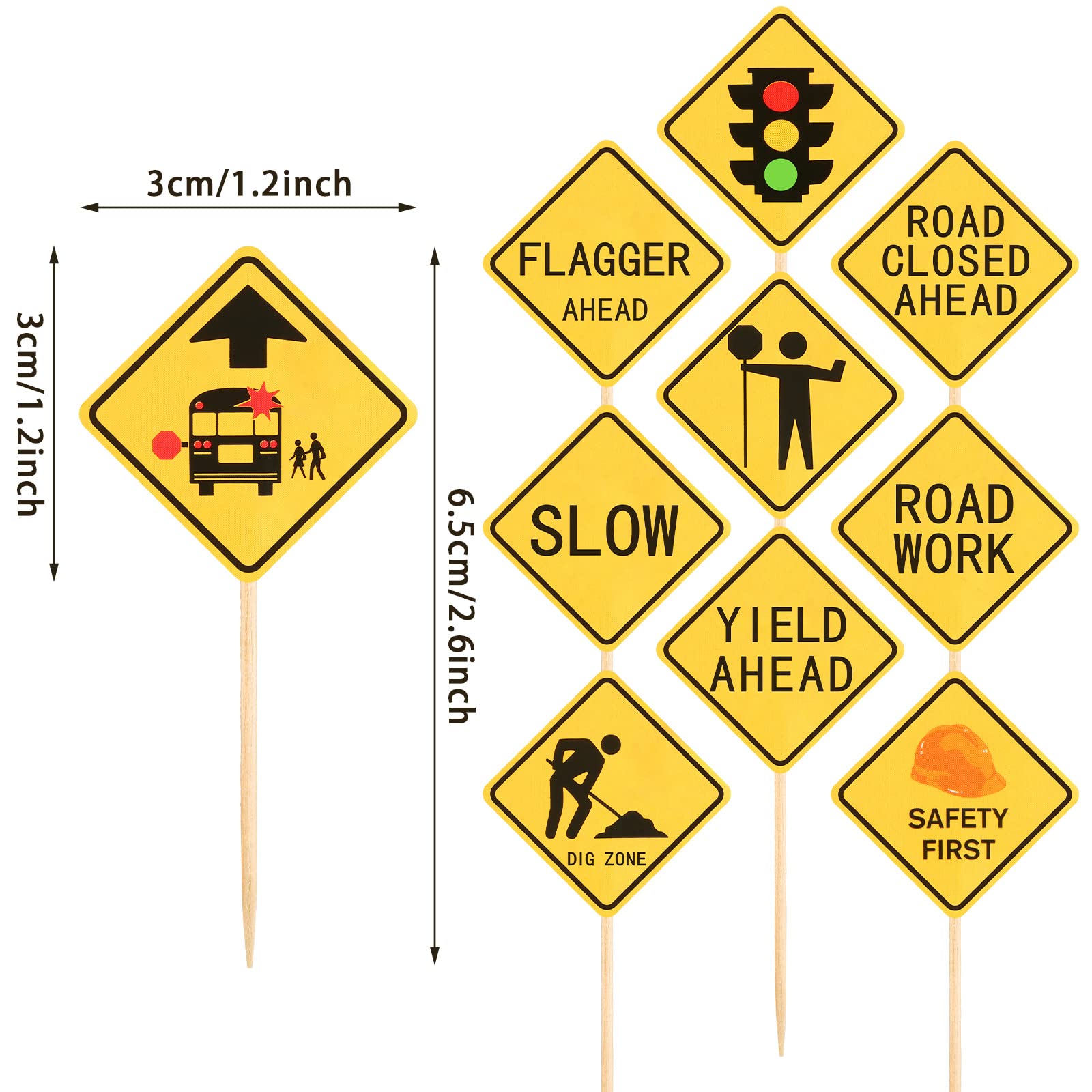 100 Pieces Construction Cupcake Topper Road Sign Birthday Cake Toppers ...