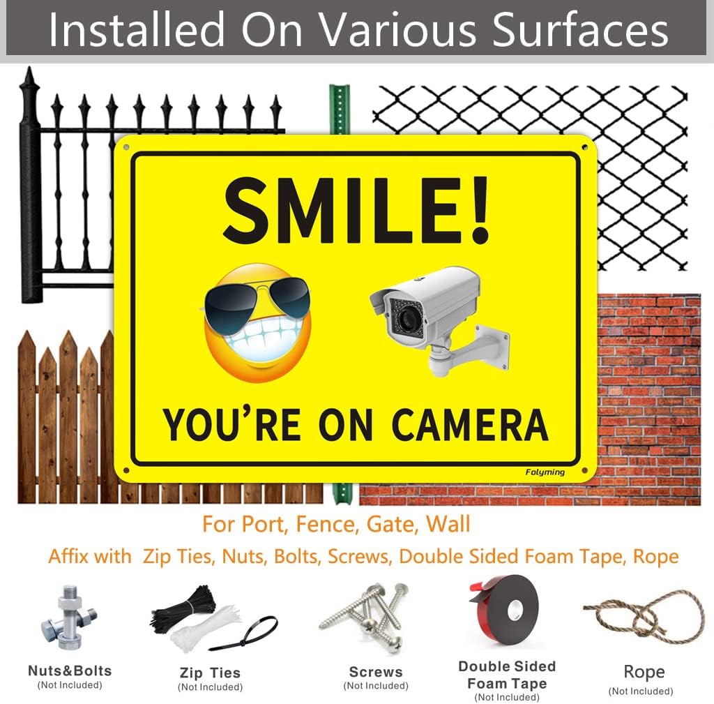 Smile You Are On Camera Signs CCTV Smiley Surveillance Signs 10 x 7 ...
