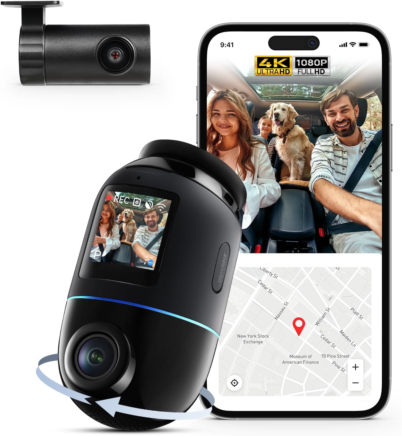 70mai Dash Cam 4K Omni, Front and Rear Dash Cam 4K+1080P Dual-Channel ...