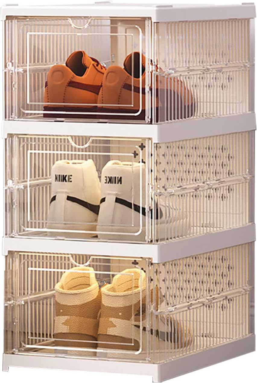 Amazon.com: JS Ellie Shoe Box Foldable Shoe Box Transparent Shoe Box ...