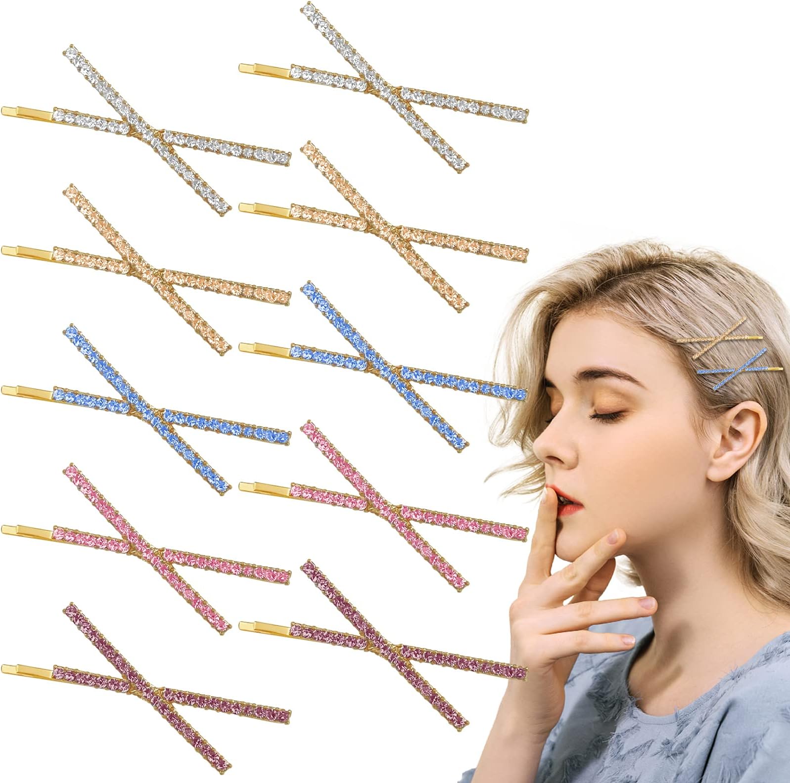 Amazon.com : 16 Pieces Rhinestone Bobby Pins, Fancy Metal Hair Clips ...