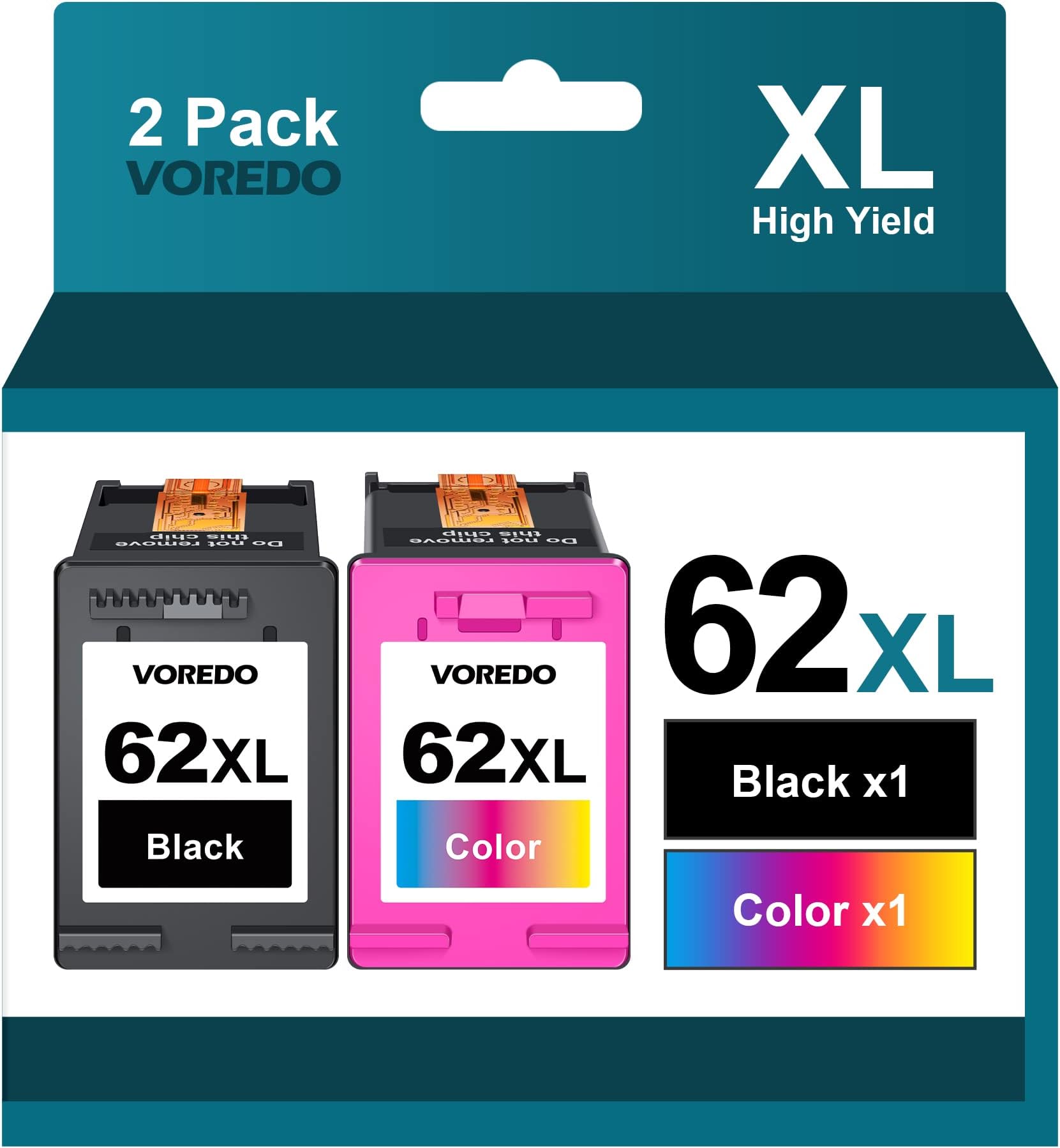 Amazon.com: VOREDO Remanufactured Ink Cartridge Replacement for HP 62XL ...