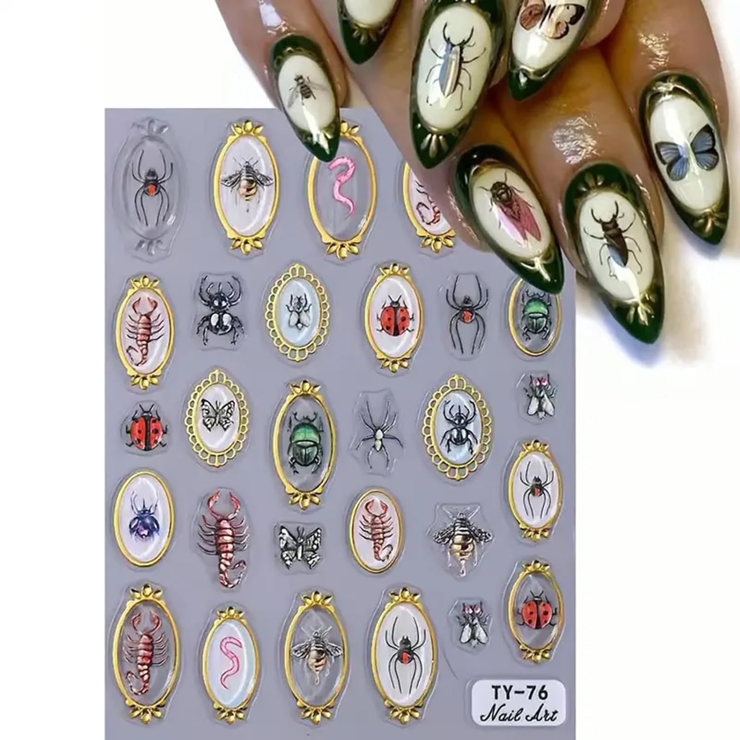 Amazon.com: Insect Nail Stickers for Nail Art, 5D Embossed Nail Art ...