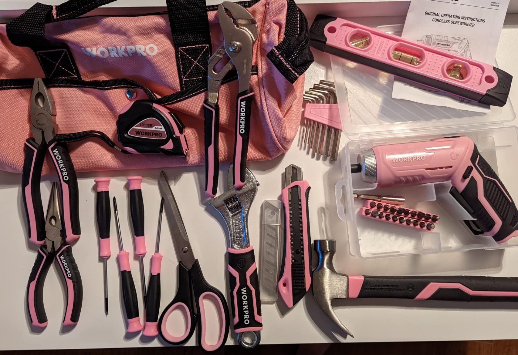 $10/mo - Finance WORKPRO 53-Piece Pink Tool set with Electric Cordless ...