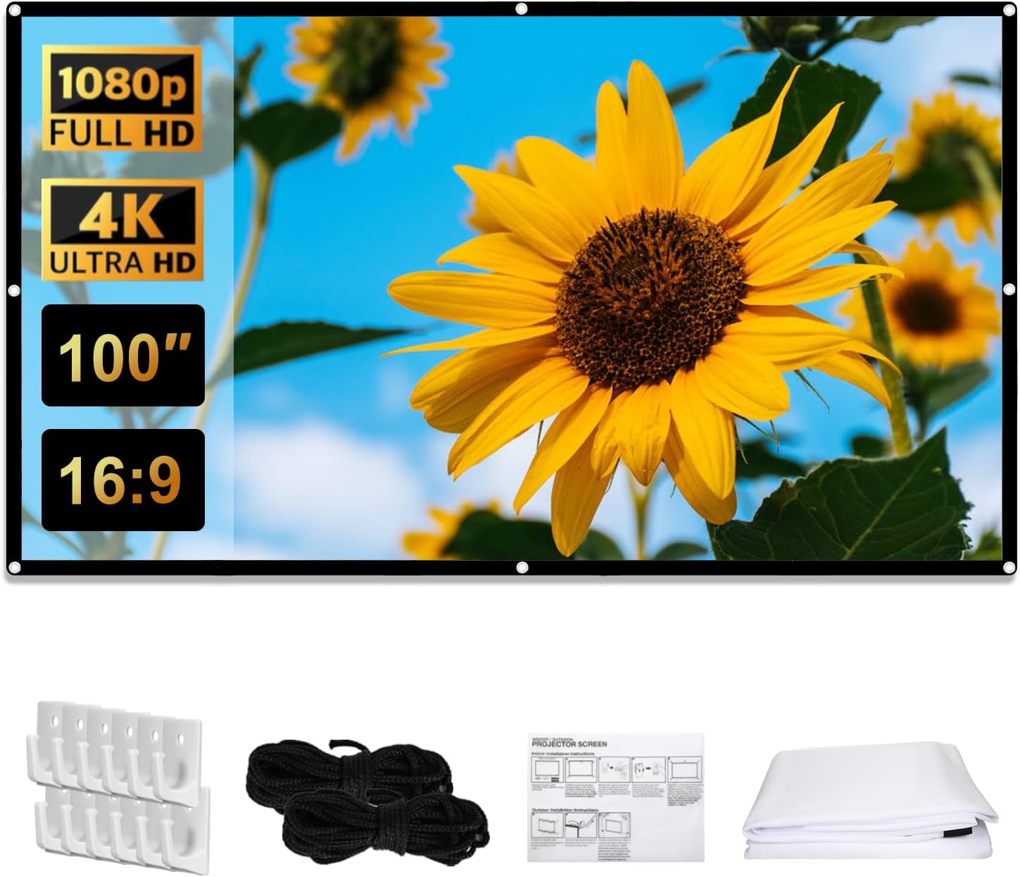 Amazon.com: SCREENMAX Projection Screen,100 in Anti-Crease 16:9 ...