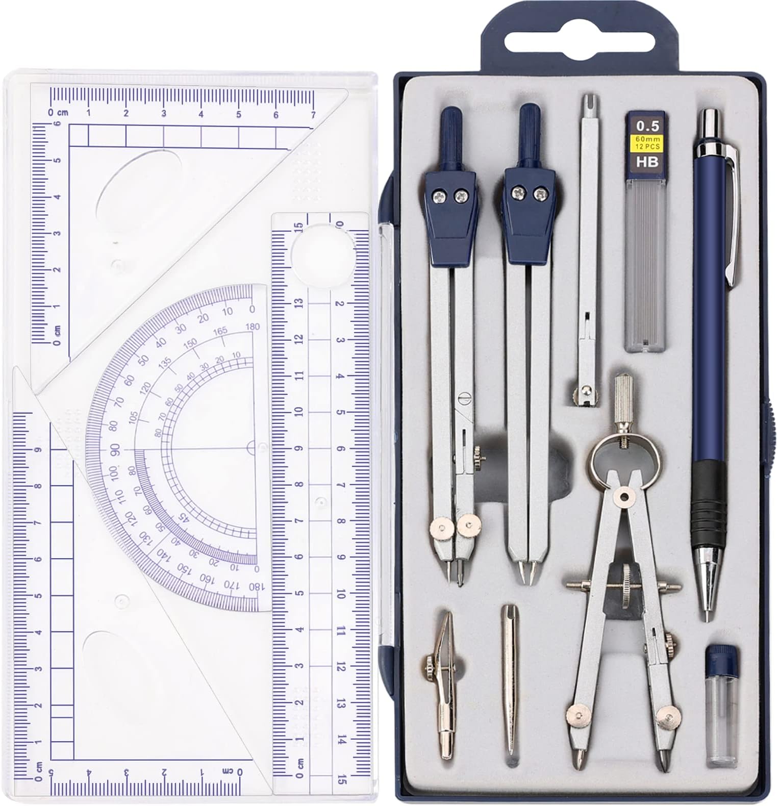 Amazon.com : 13 Pieces Geometry Set Compass Geometry Tools Math Compass ...