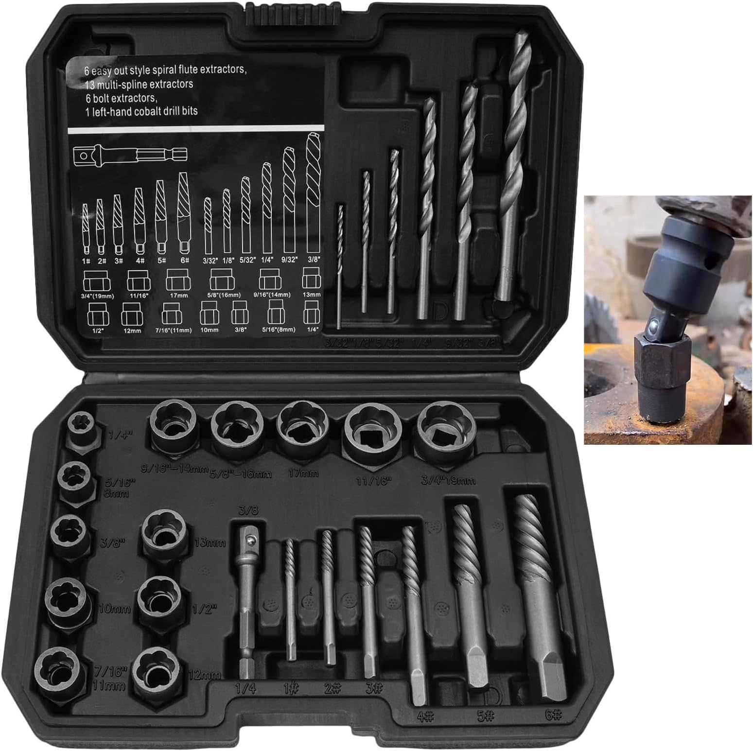 XSTARYE 26-Piece Left Extractor Screw Extractor Set with Hexagonal ...