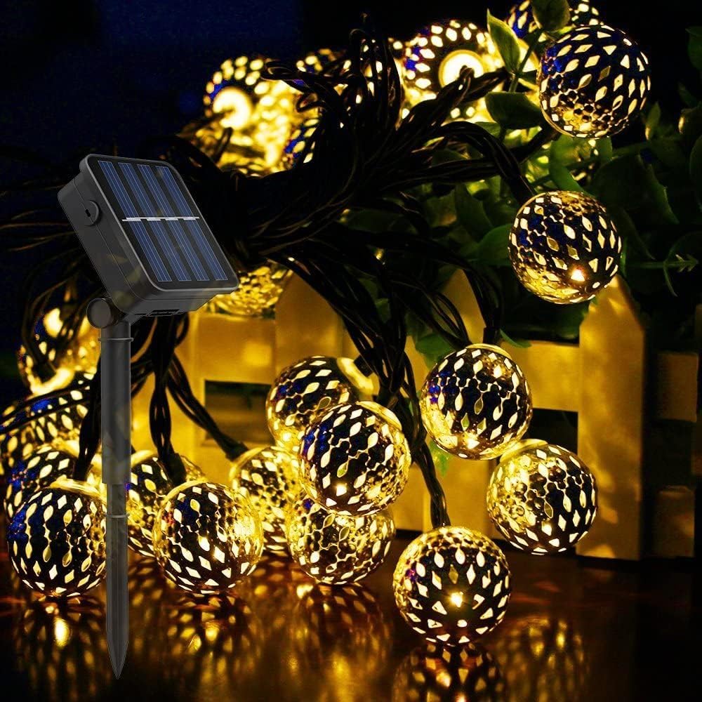 ComphyGo Luces solares para exteriores, luces solares marroquíes para exteriores, 50 LED, 8 ...