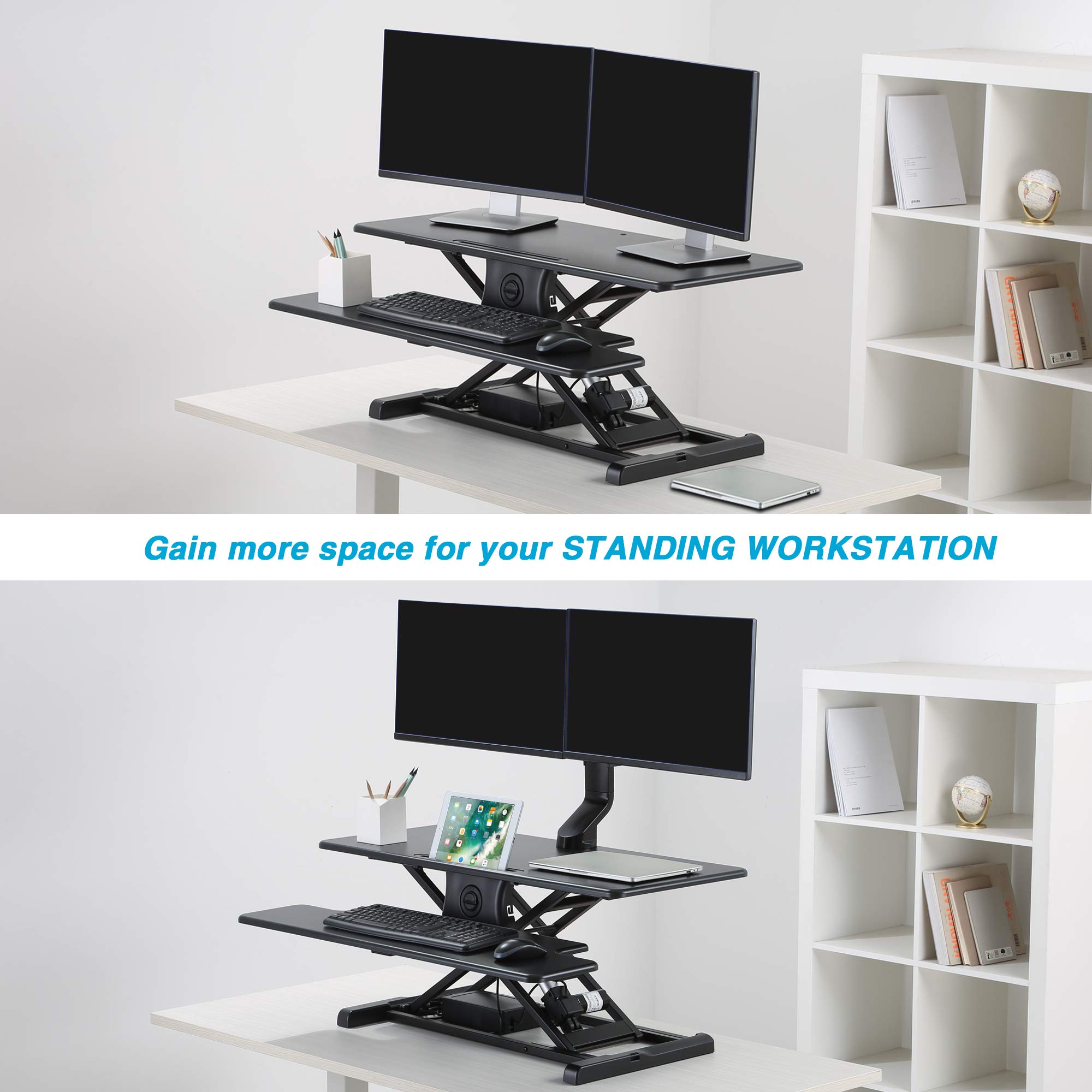AVLT-Power Dual Monitor Mount with Low Profile Base- for Sit-Stand Desk ...