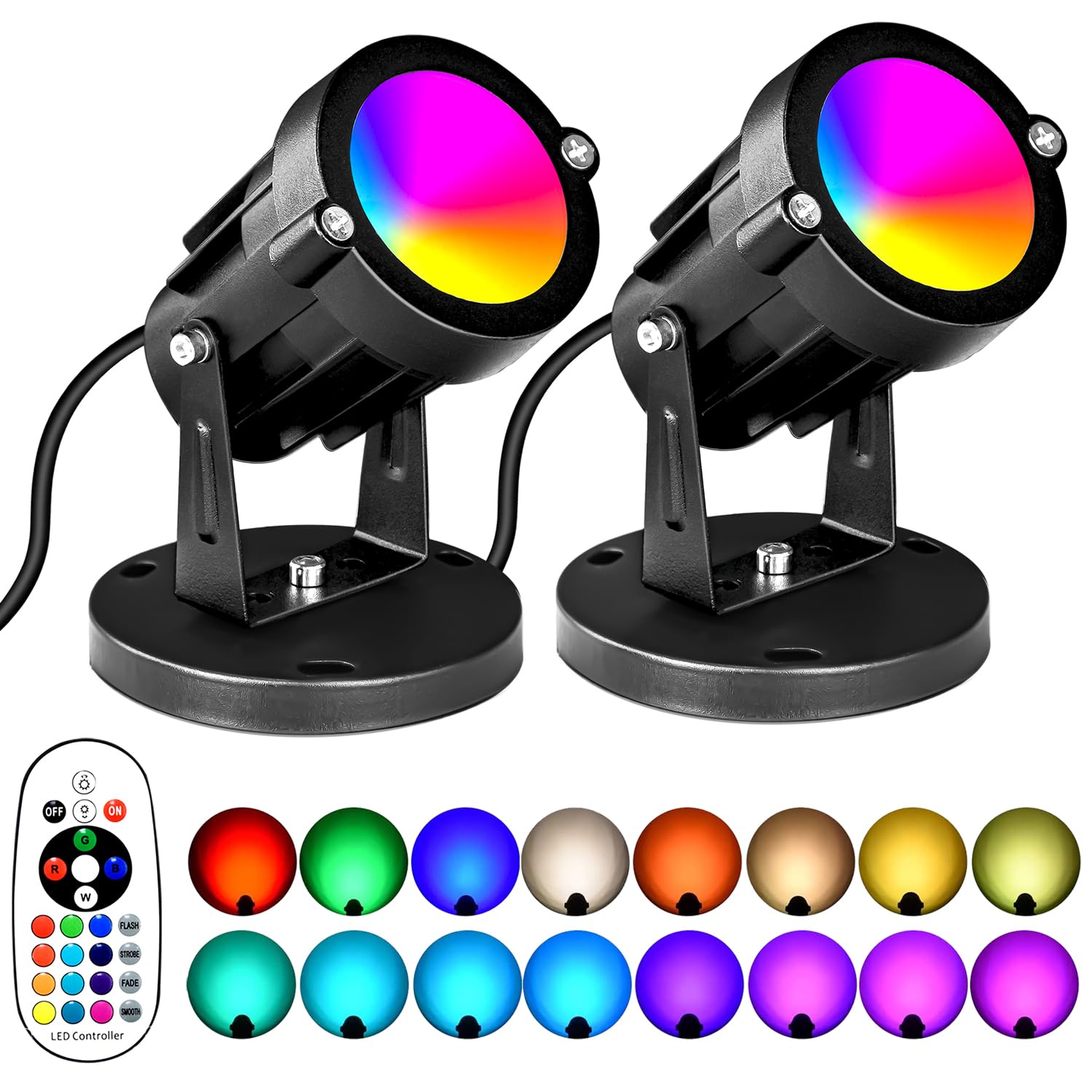 AOAXL 5W RGBW Landscape Lights, 16 Color Changing Spotlight 110V 120V ...