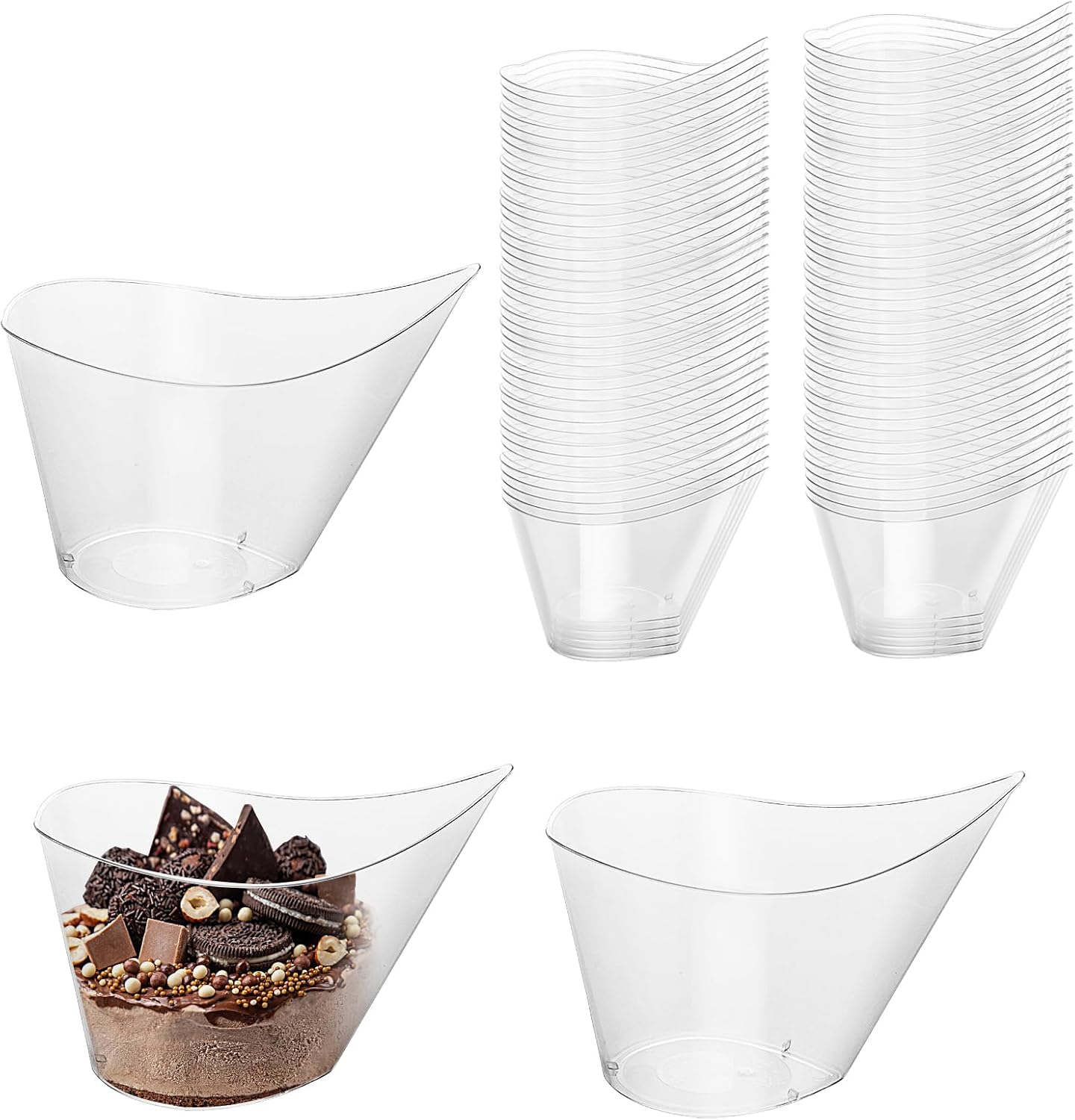 FUNSUEI Pack of 50 Dessert Cups Plastic 200 ml, Plastic Dessert Glasses ...