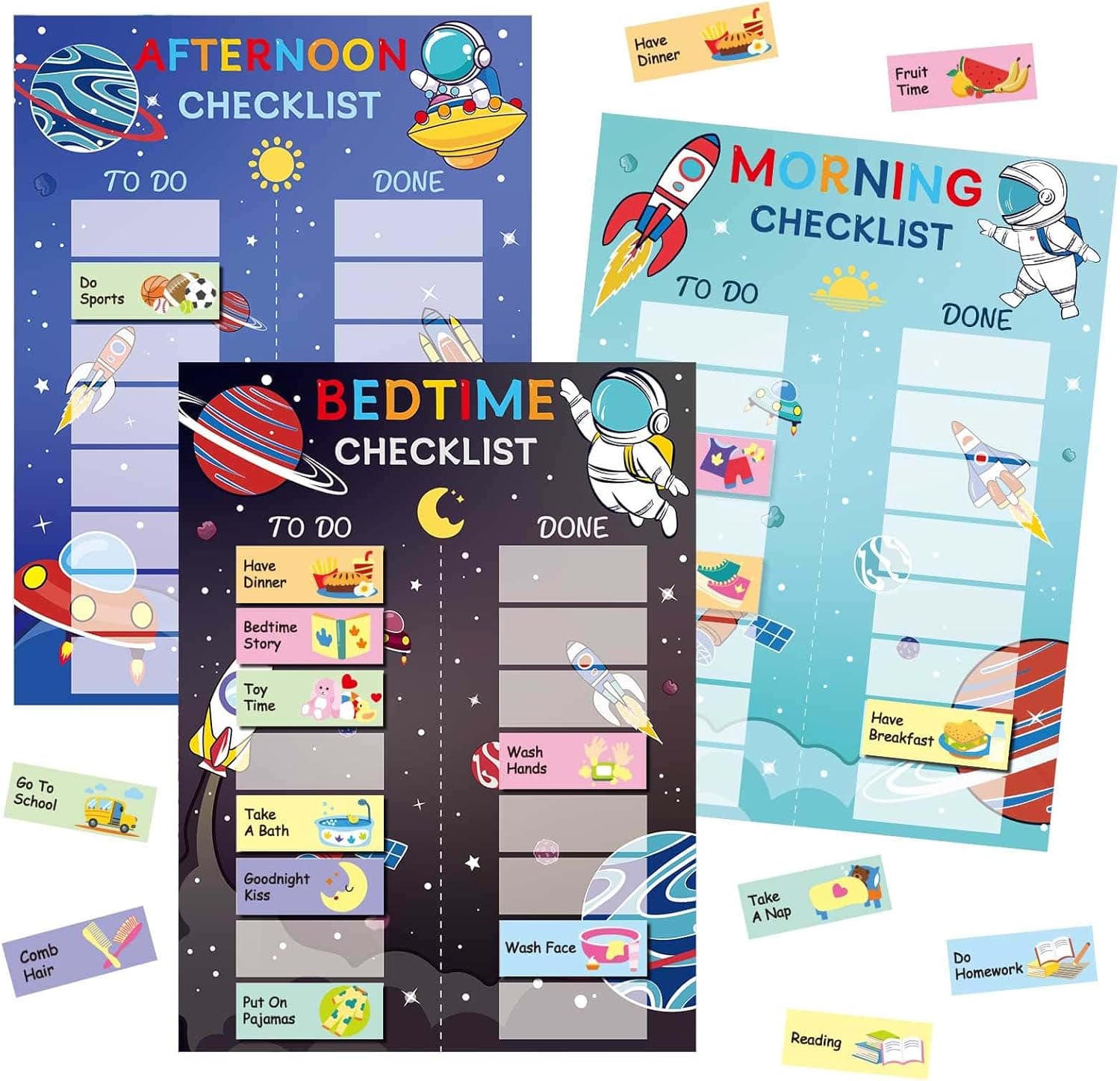 WERNNSAI Daily Schedule Board for Kids - Space Visual Schedule Morning ...