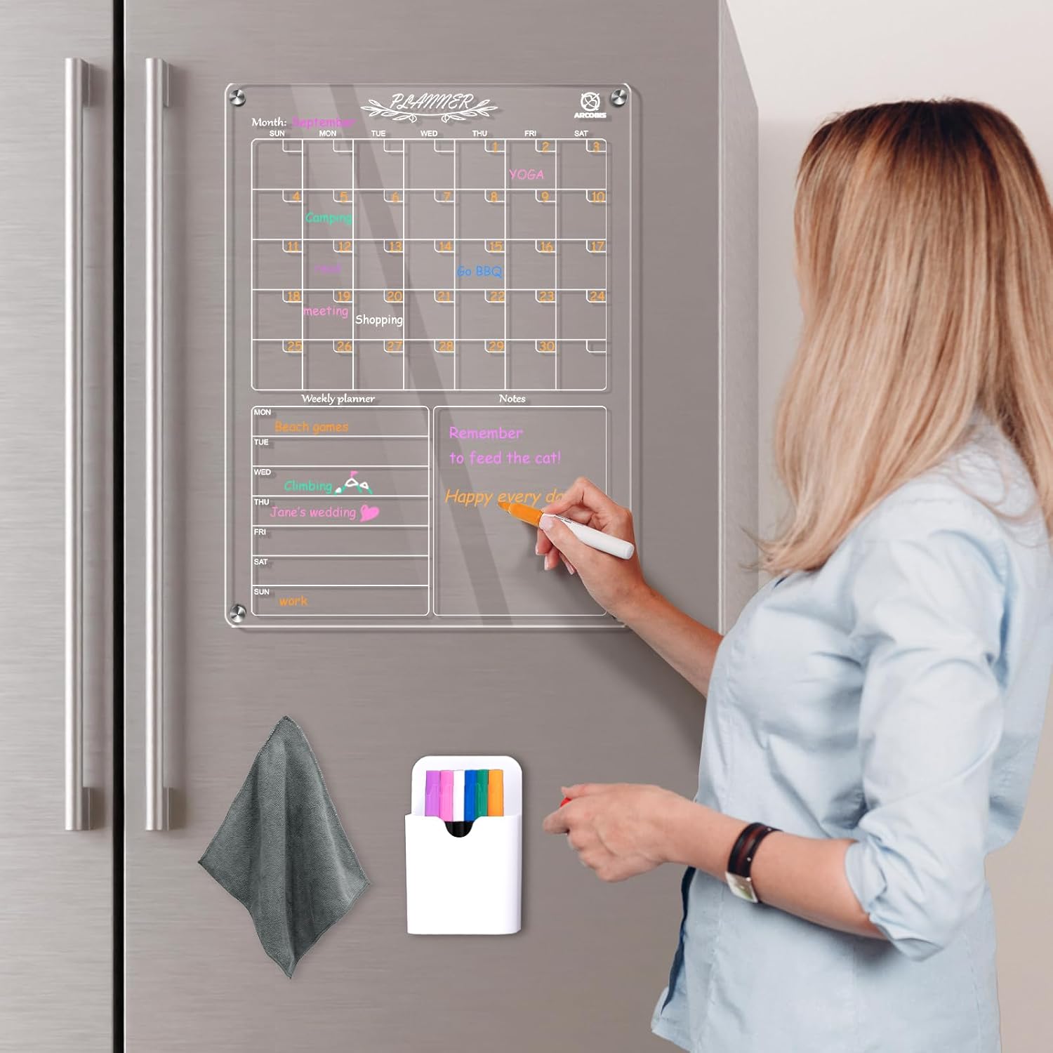 ARCOBIS Calendario acrílico magnético para refrigerador, calendario ...