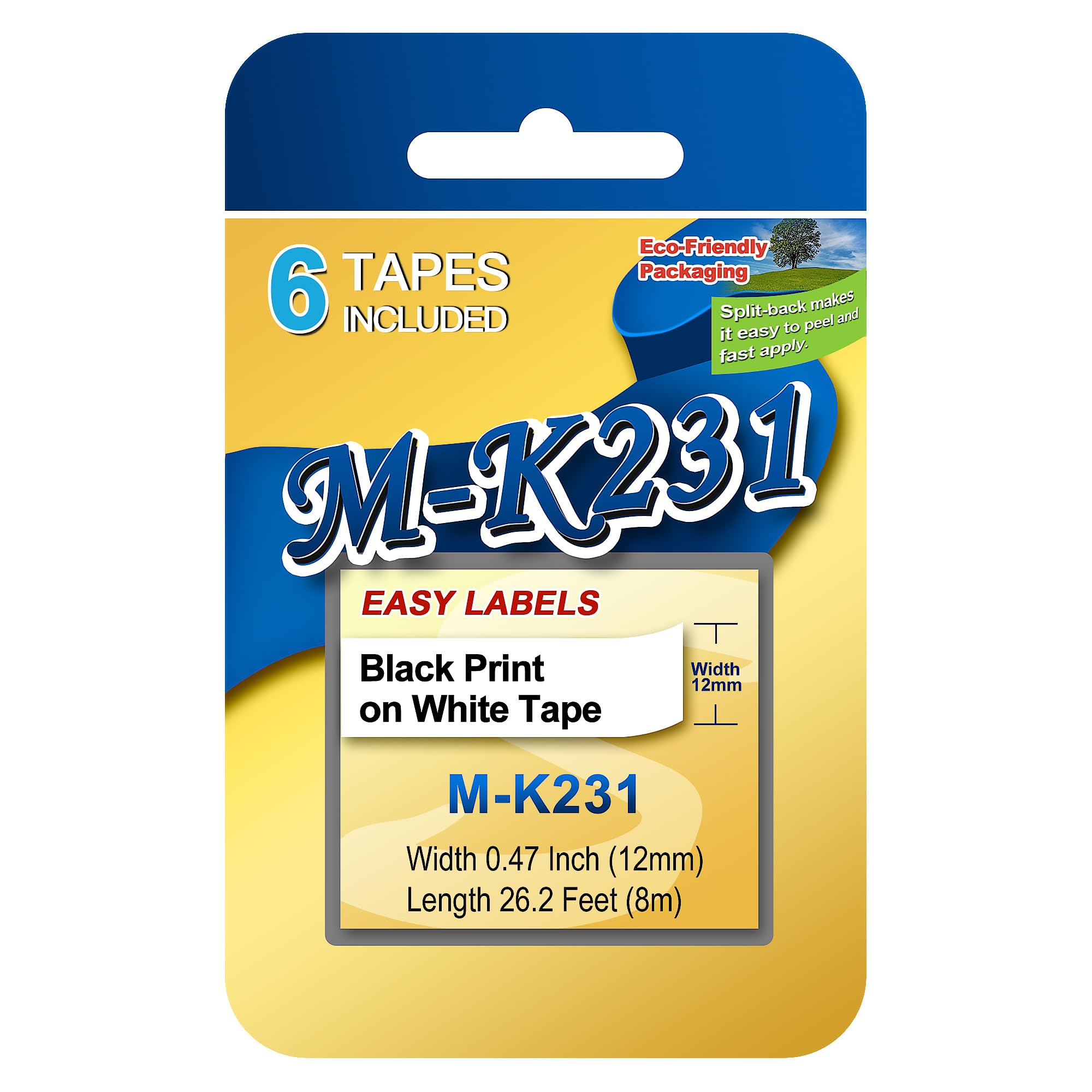 Compatible Label Tape Replacement for Brother P-Touch MK231 M231 M-K231S M-K231 com[atible wit ...