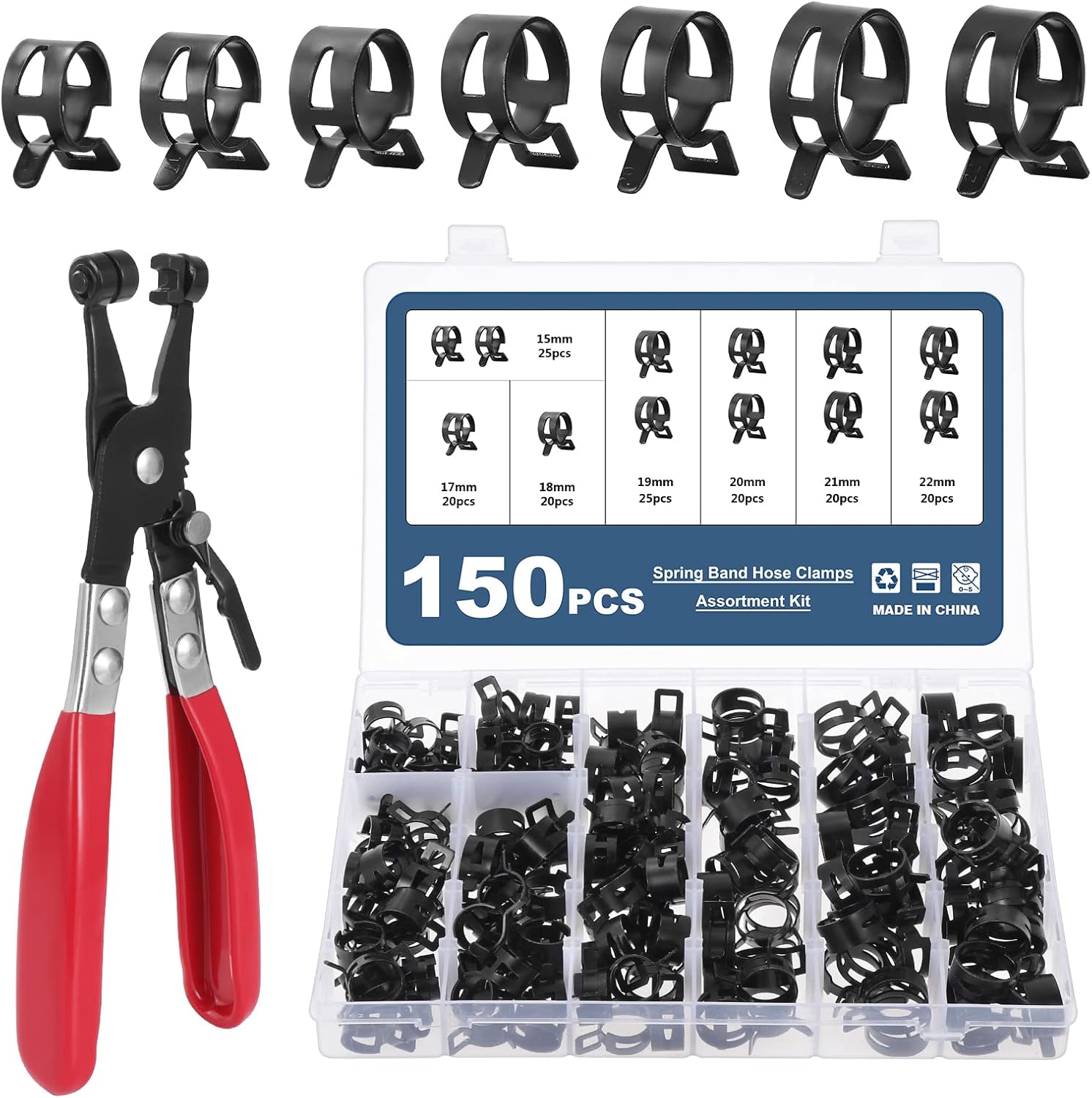 OCR 150PCS 15-22mm Spring Hose Clamps, Fuel Line Clamps & Low Pressure ...