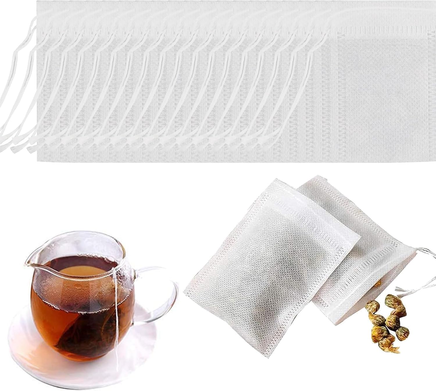 100 PCS Tea Bags Empty, Disposable Tea Filter Bags, Empty with ...