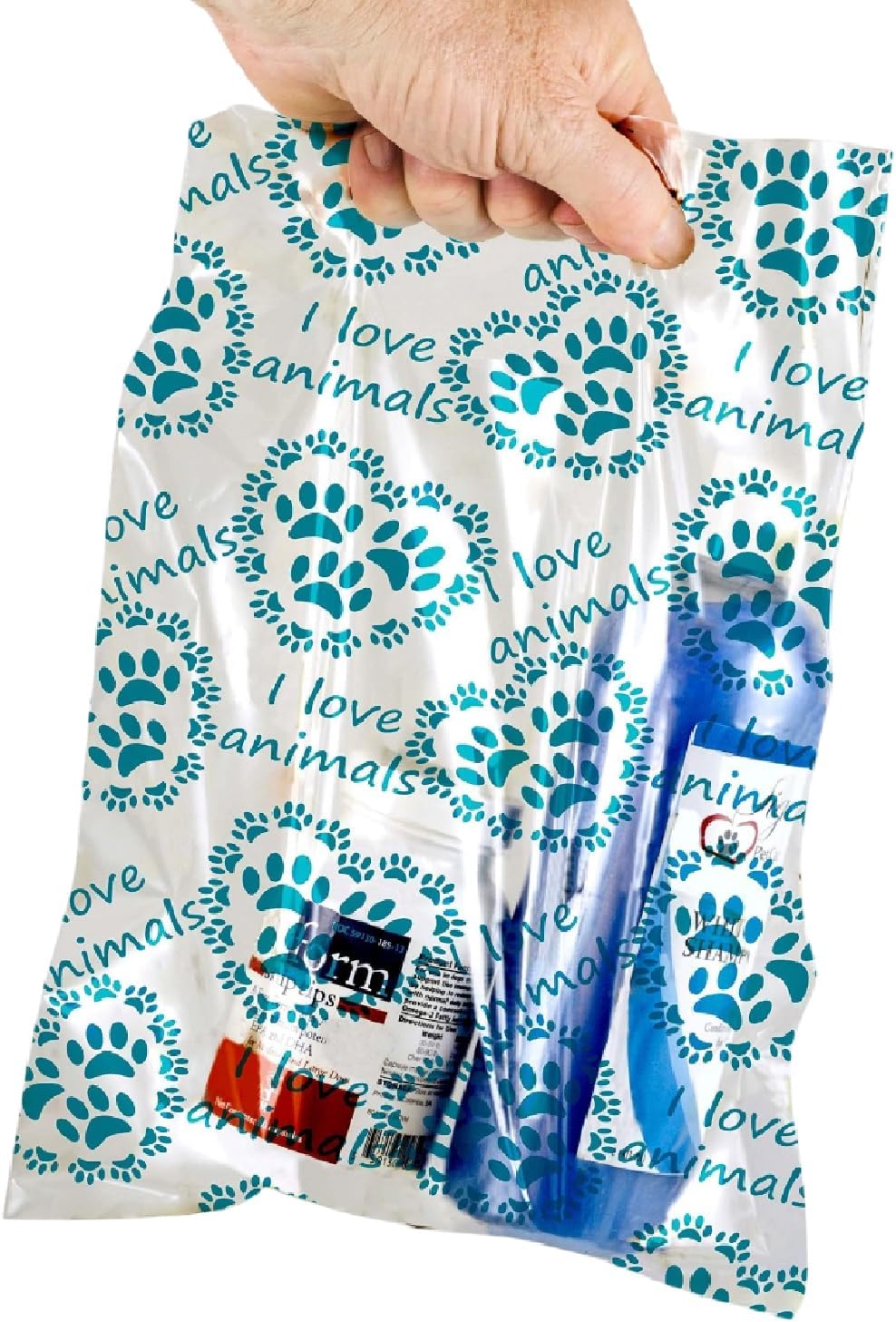 Amazon.com: 100 Pcs Pet Themed Print Bags — I Love Pets/Animals Print ...
