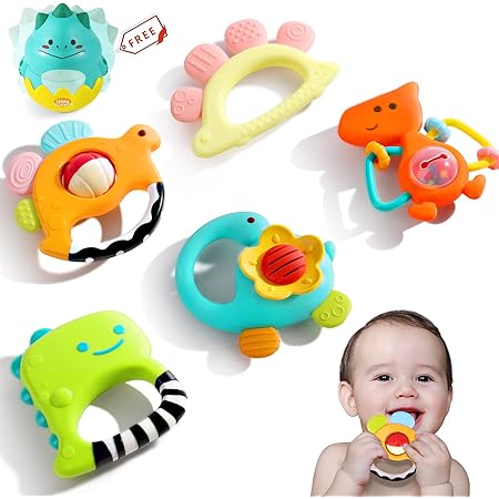 Amazon.com : Yiosion Baby Rattle Teether Sets Musical Rattles Toys ...