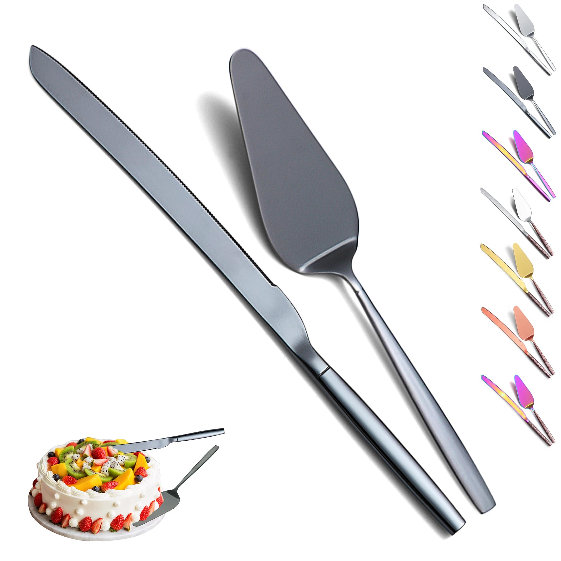 Evanda Black Wedding Cake Knife and Server Set, Black Titanium Plating ...