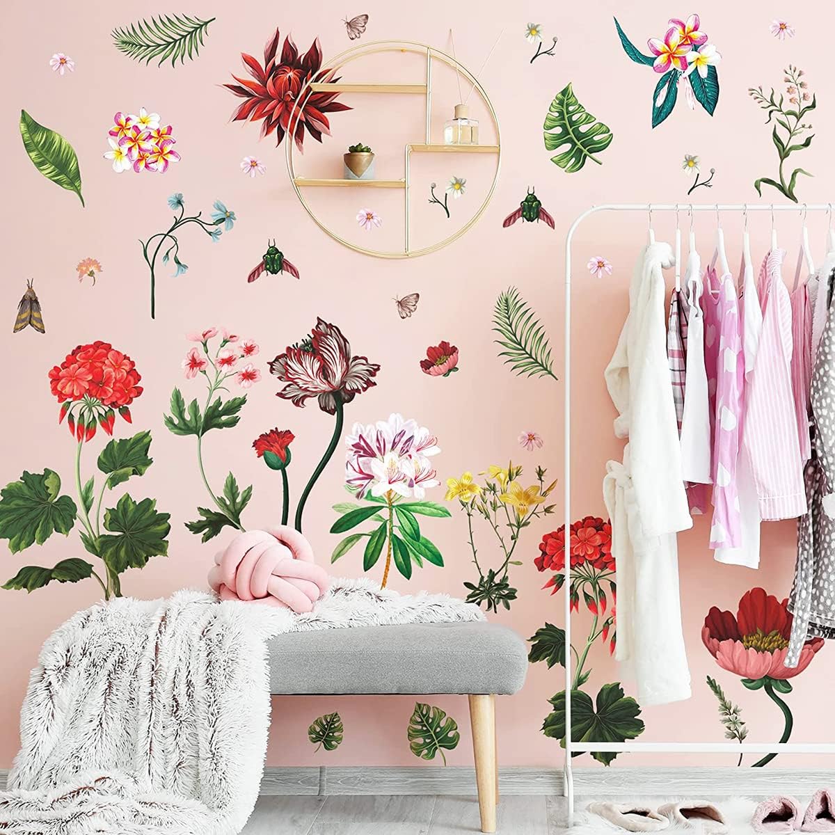 MEFOSS Calcomanías de pared con diseño de flores rosas de acuarela ...