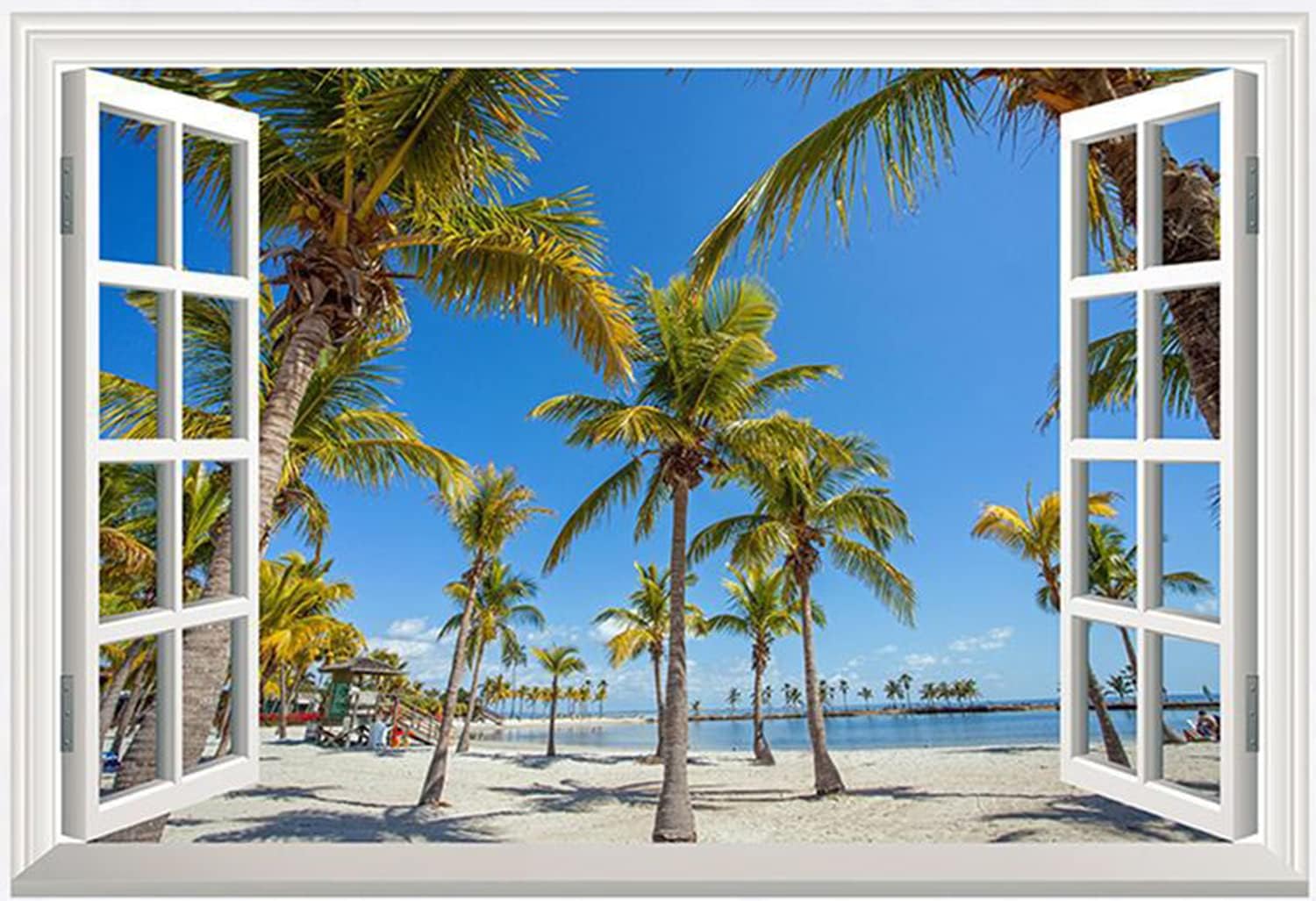 Amazon.com: HINIHAO Beach Island Lake 3D Fake Window Scenery Wall ...