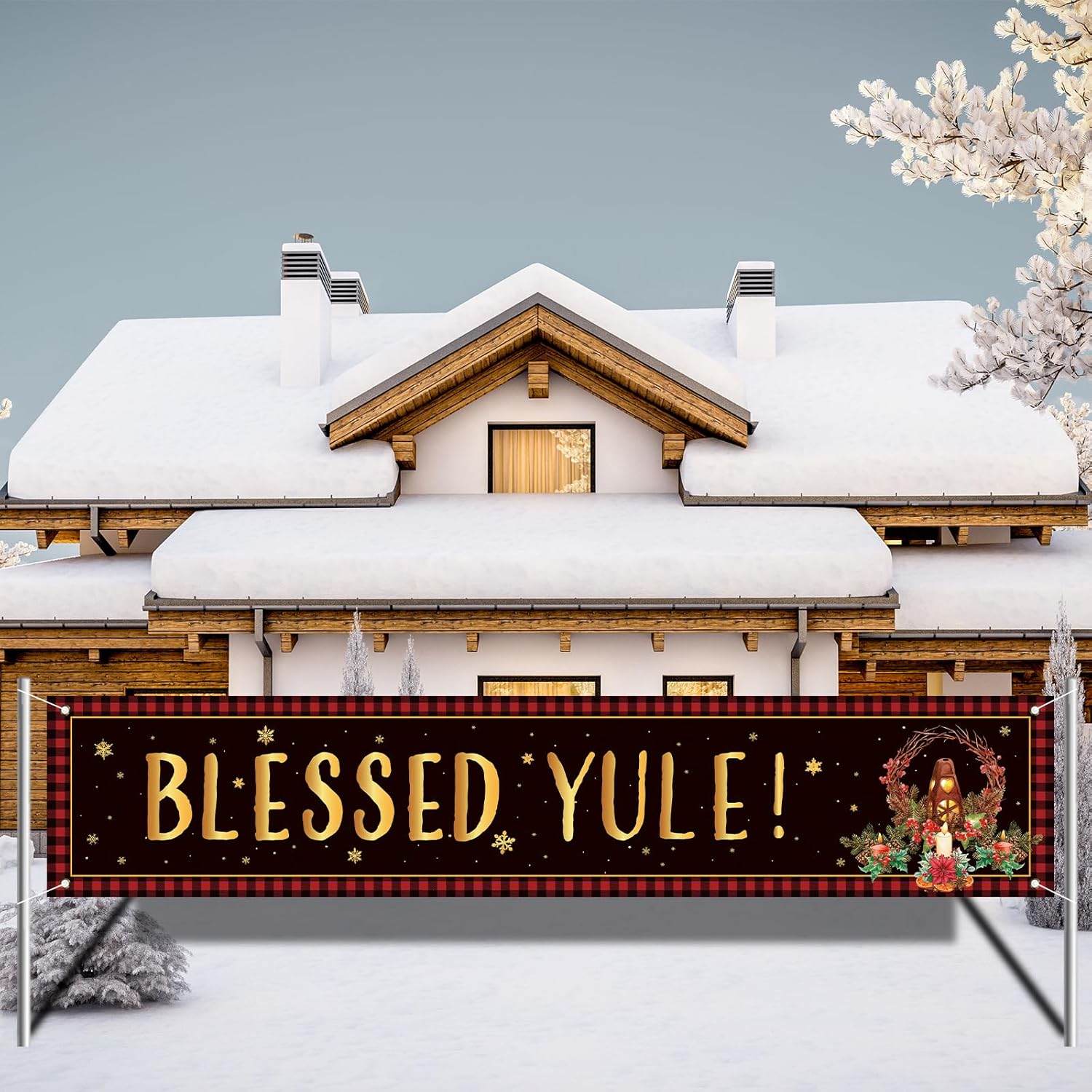 Amazon.com: Yule Decorations Outdoor Blessed Yule Fence Banner Yule ...