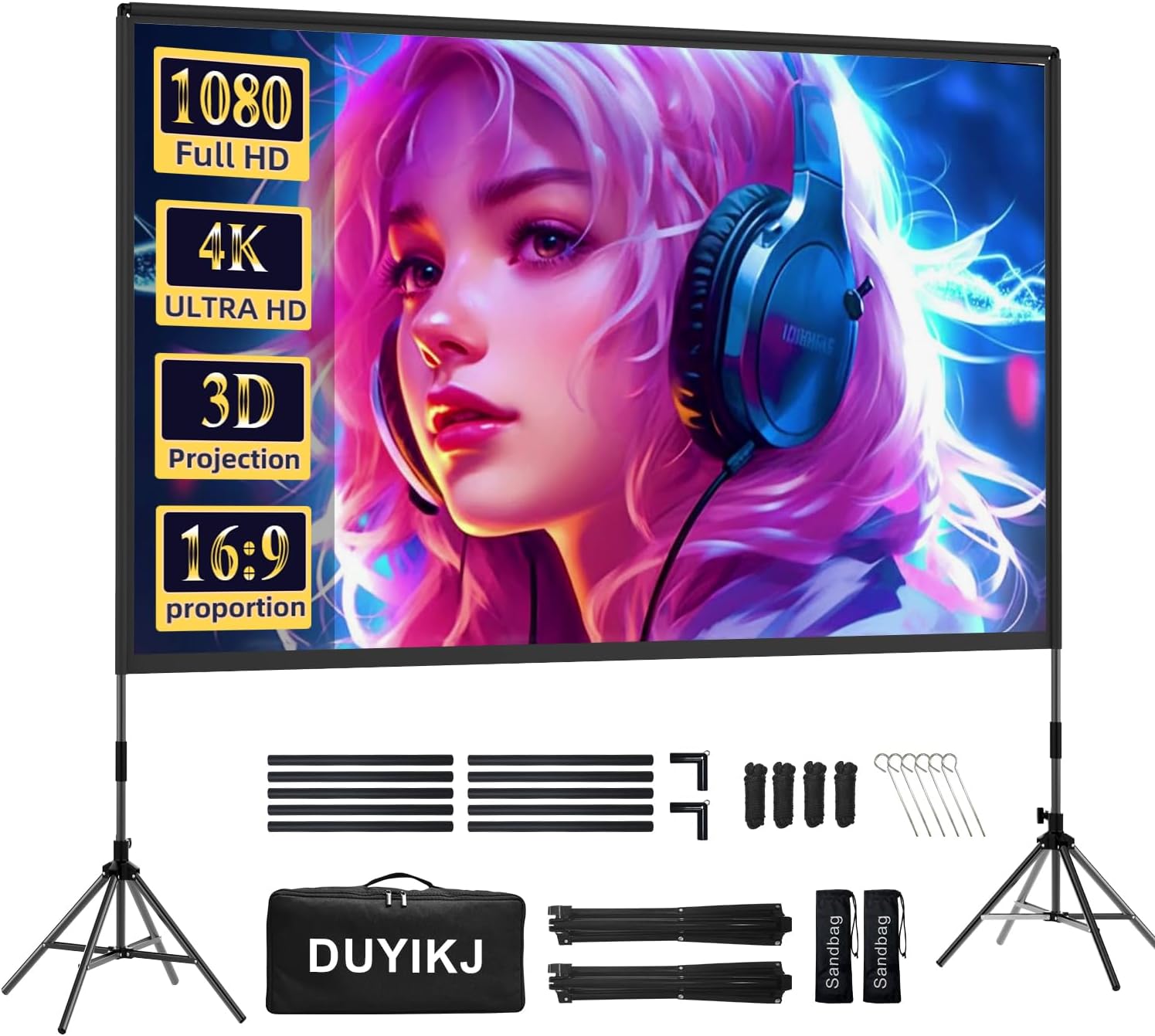 Amazon.com: YOWHICK Projector Screen with Stand 120 inch Outdoor Indoor ...