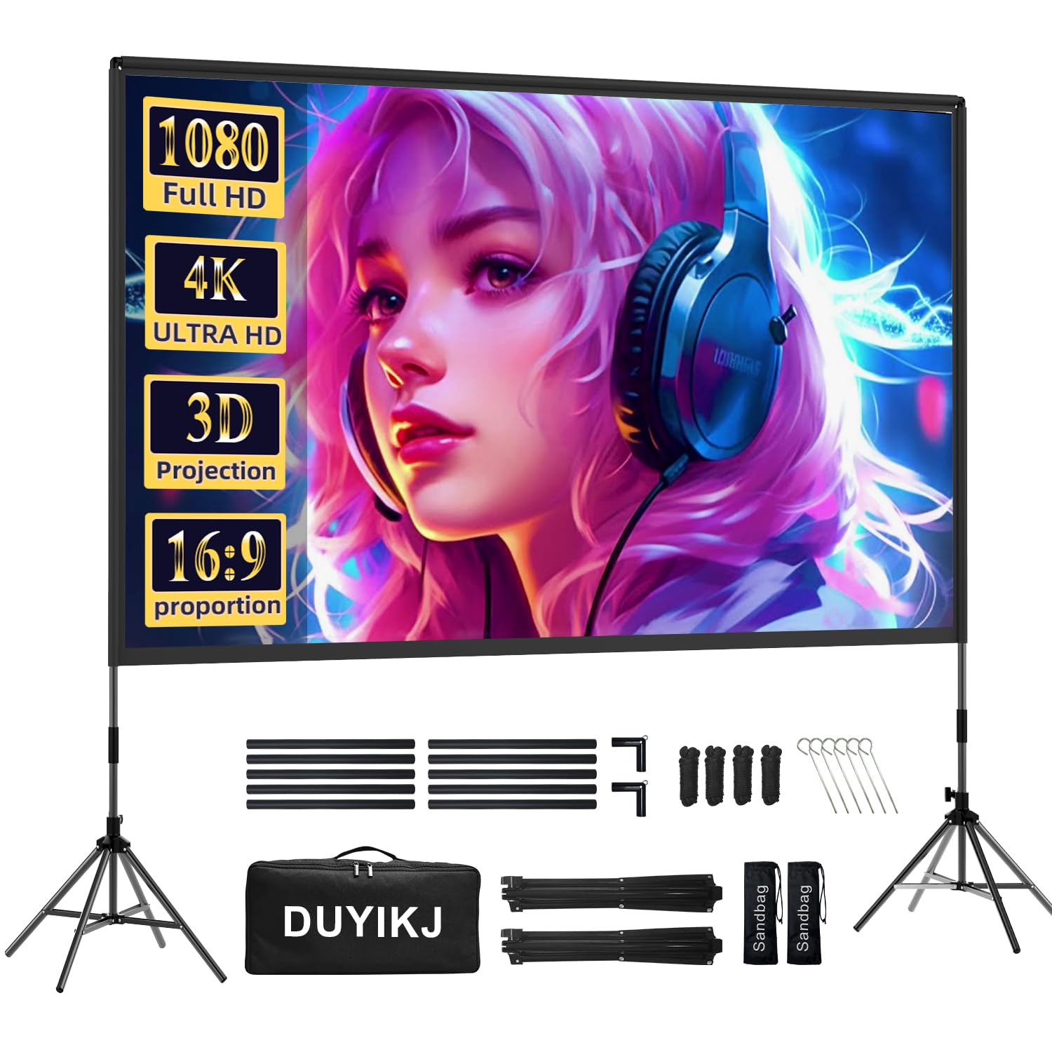 Amazon.com: Projector Screen with Stand,DUYIKJ 120 inch Portable ...