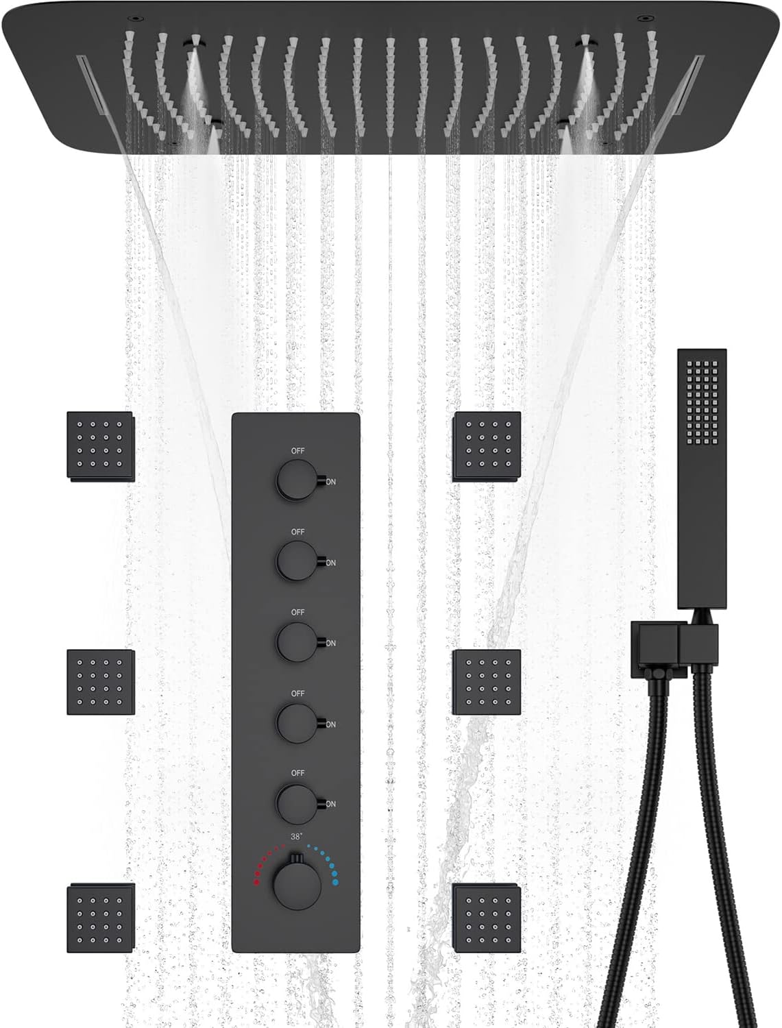KATAIS Matte Black Shower System - 5 Function Thermostatic Shower ...