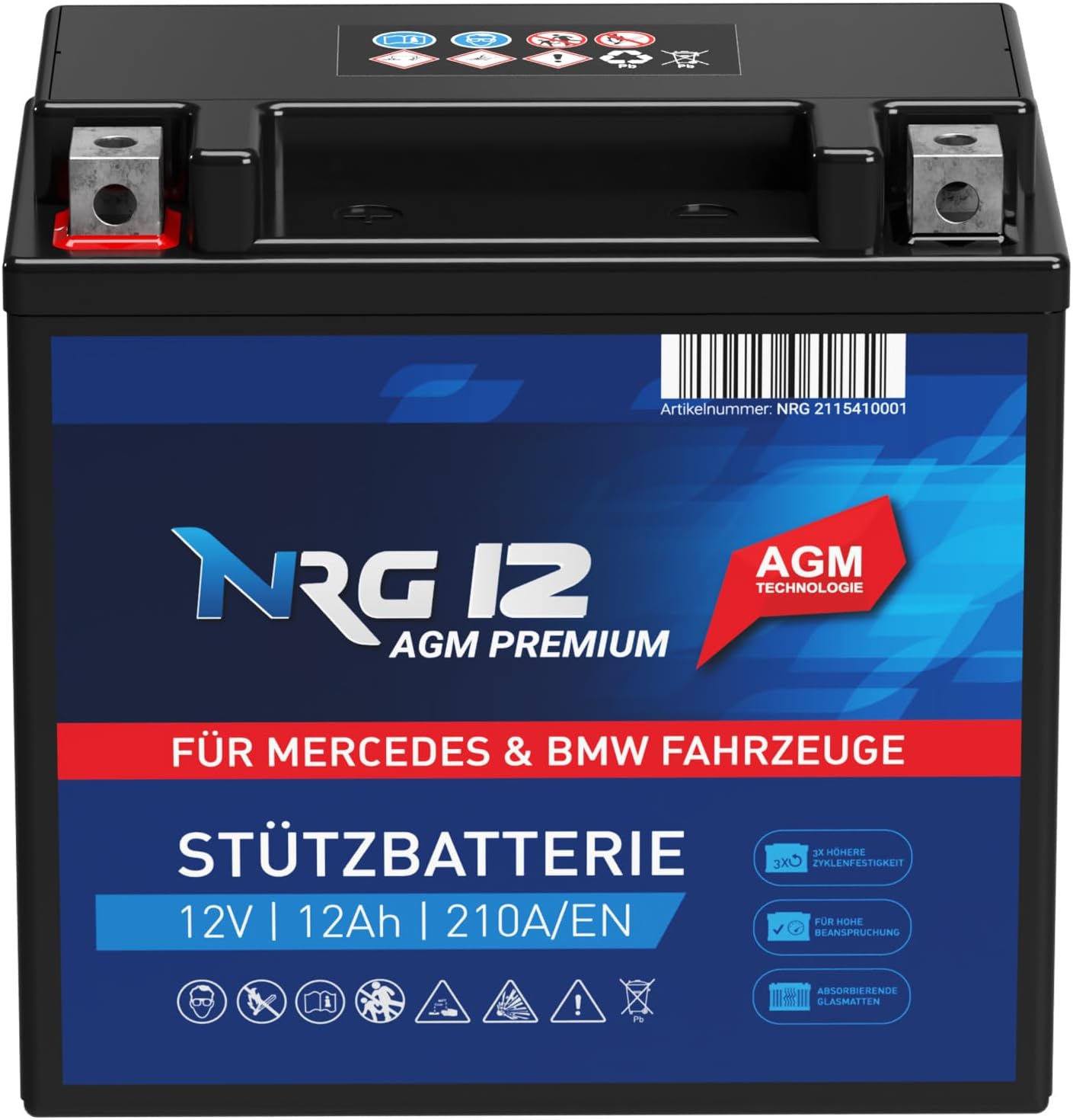 Stützbatterie 12V 12Ah BIG AUX AGM PKW Backup Batterie für A2115410001 ...
