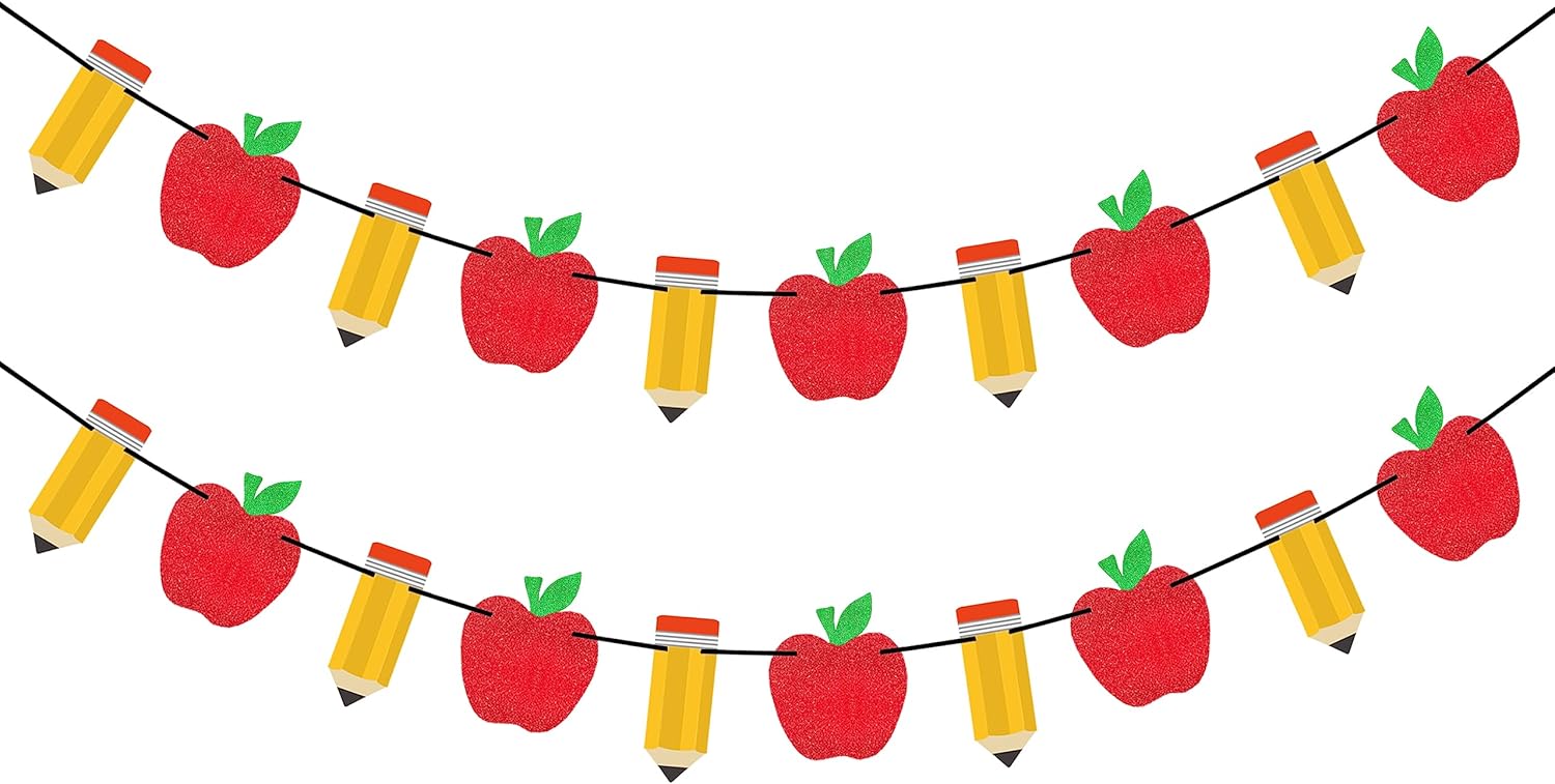 Amazon.com: VILIFEVER 2 Pieces Pencil Apple Banner for Back to School ...
