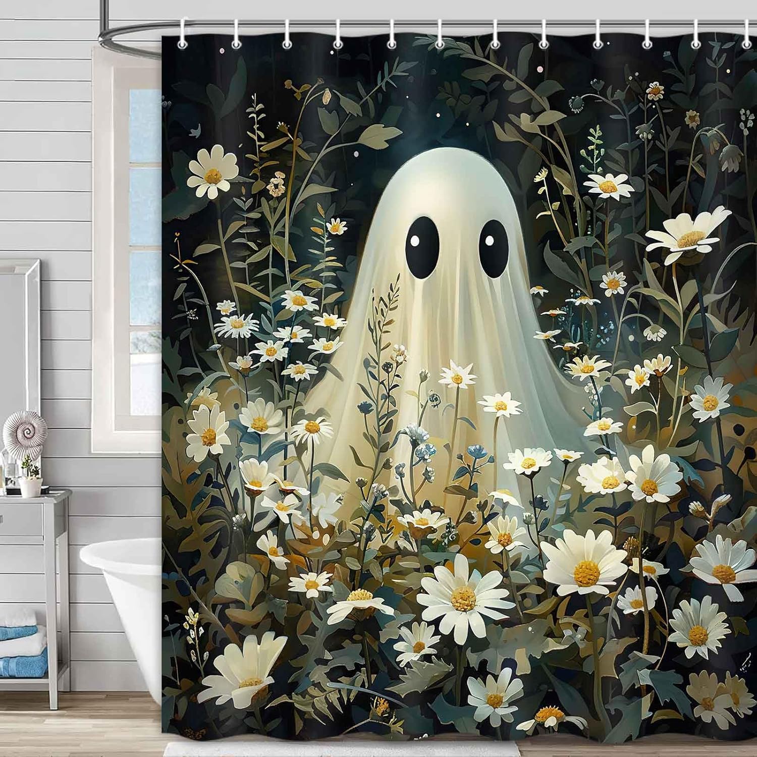 Amazon.com: MCKTOM Halloween Shower Curtain Spooky Bathroom Curtain ...