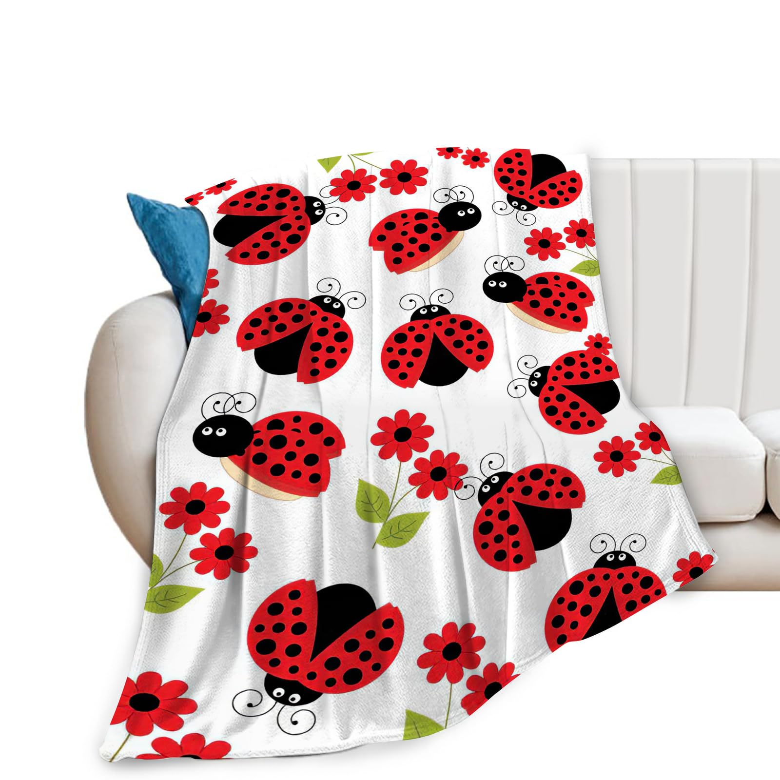 Amazon.com: Ladybug Blanket Lady Bug Cartoon Throw Blanket Flower Green ...