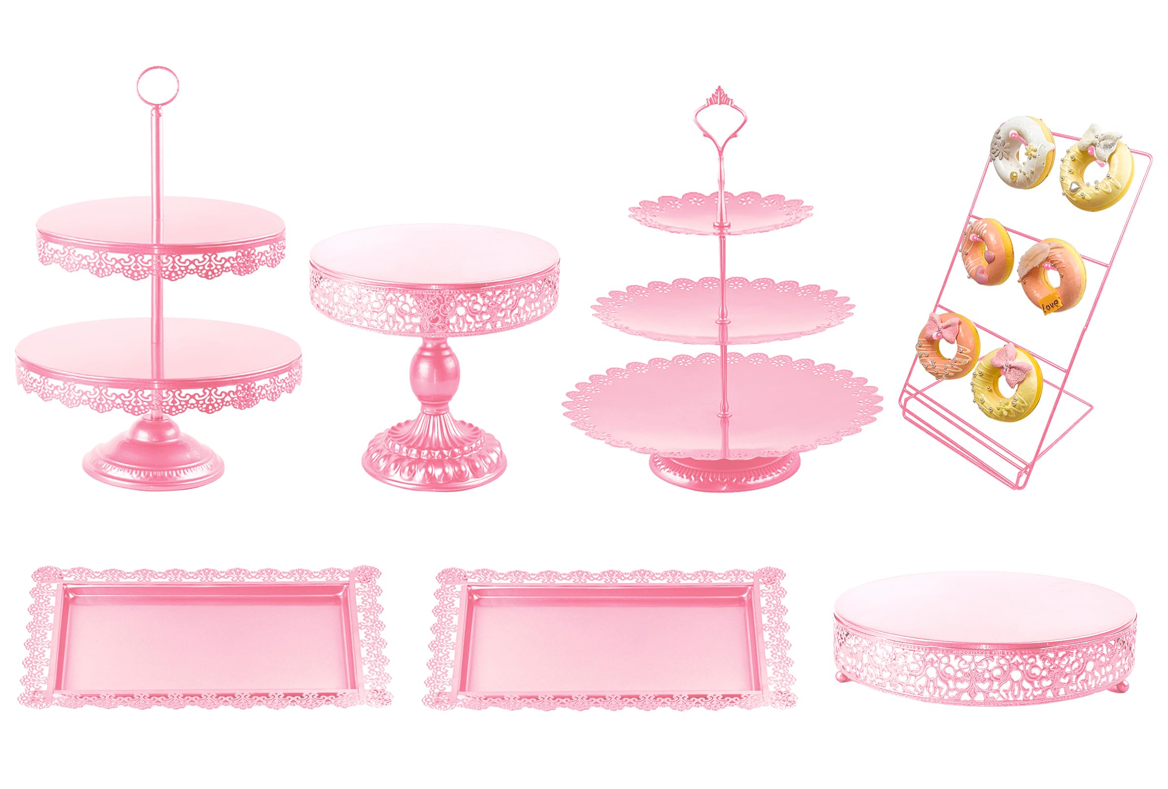 Pink Cake Stand Set-7 Pcs Cake Stand Set-Dessert Table Display Set for ...