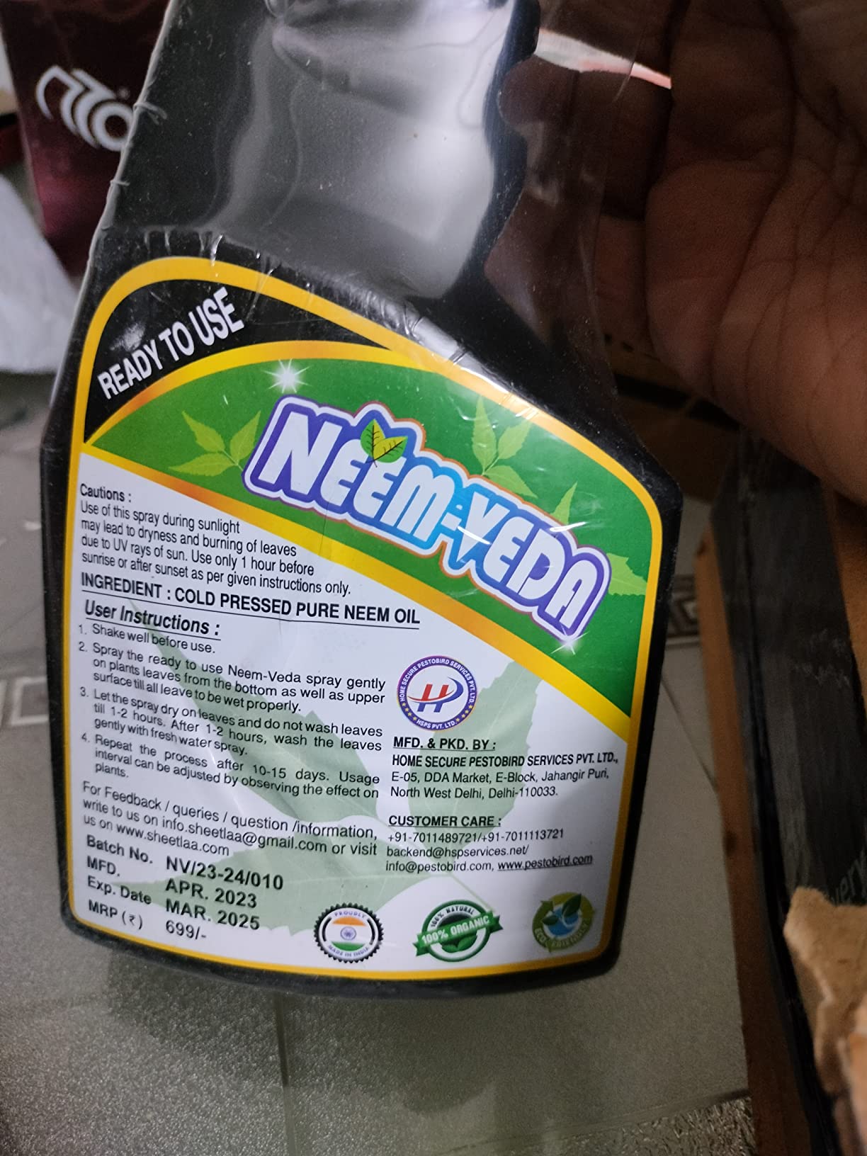 Home-Secure Neem Veda Organic Neem Oil Spray|Natural Pesticide For ...