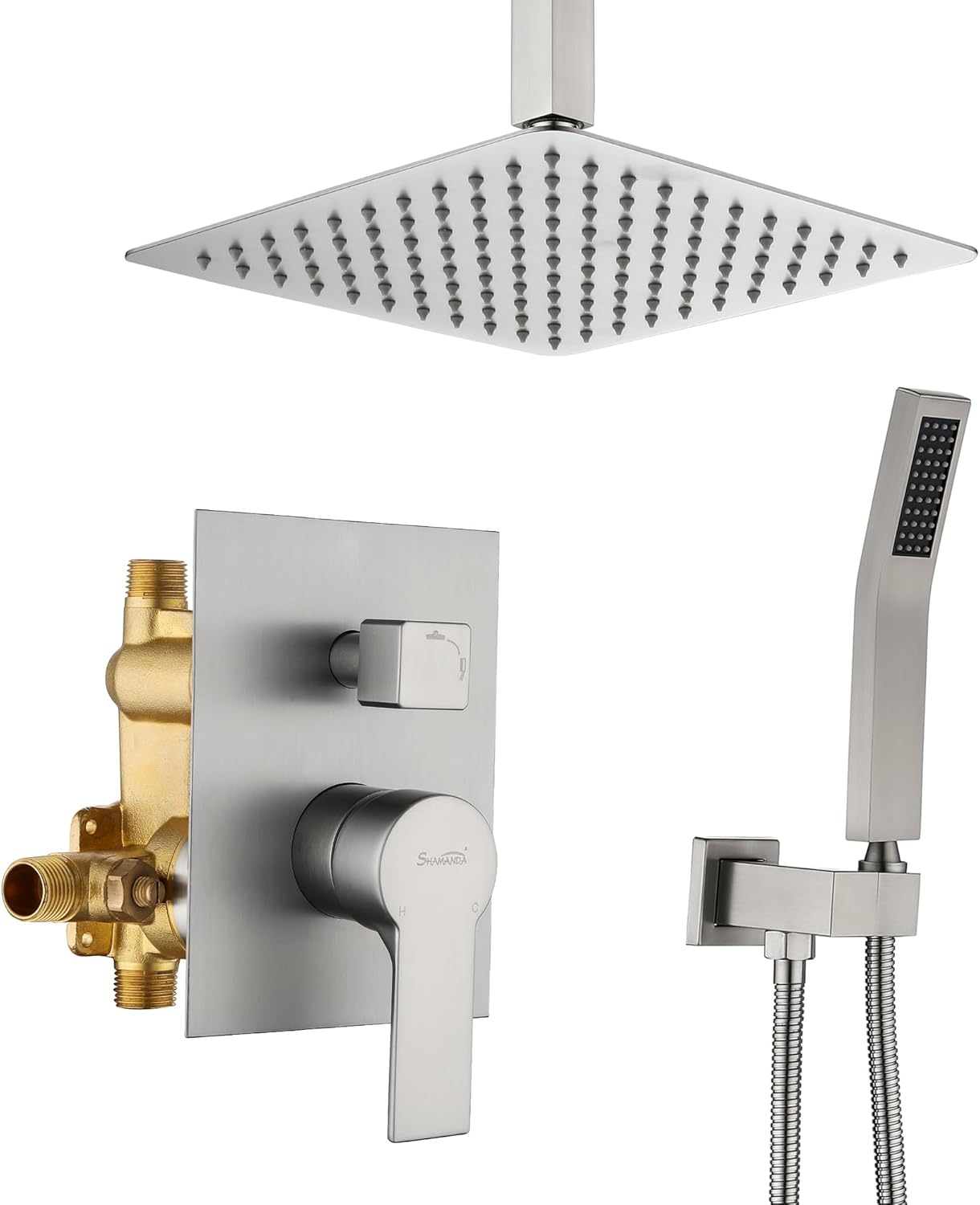 10 in Ceiling Mount Rainfall Shower System Dual Shower Heads with Rough ...