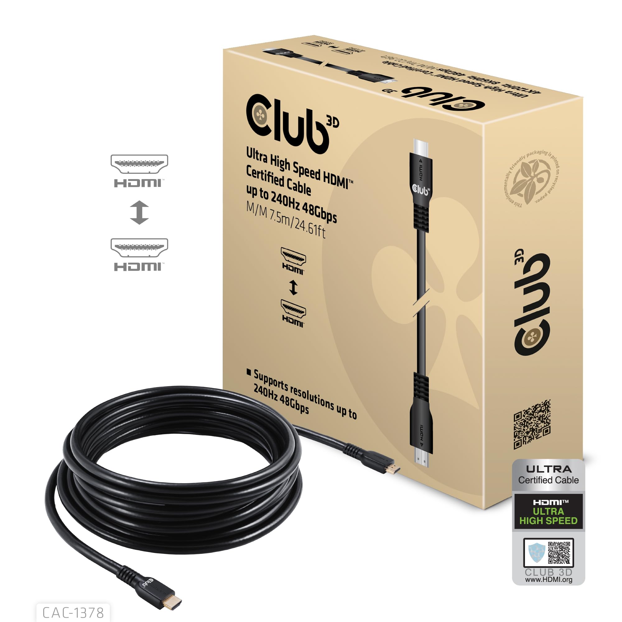 Club 3D HDMI 2.1 4K120Hz 48Gbps オス/オス 15m Active Optical Cable アクティブ 光 ...