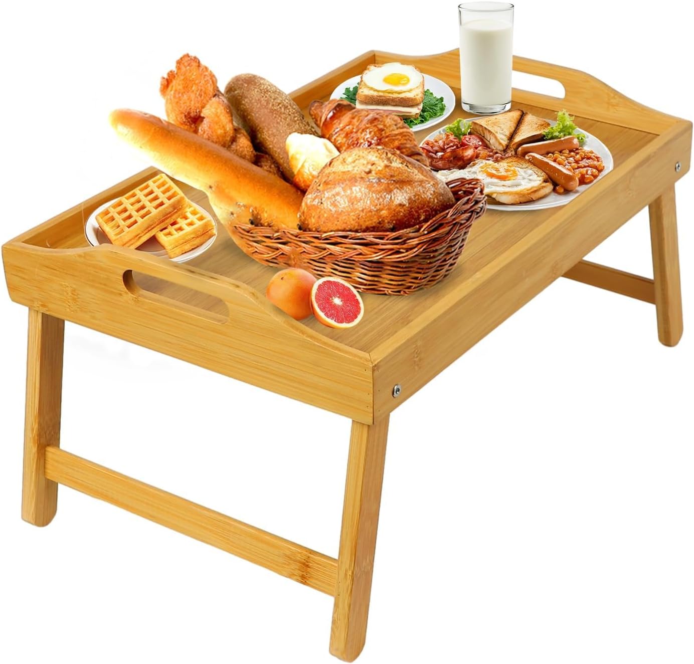 Amazon.com - MorTime Bed Tray Table with Folding Legs, Bamboo Breakfast ...