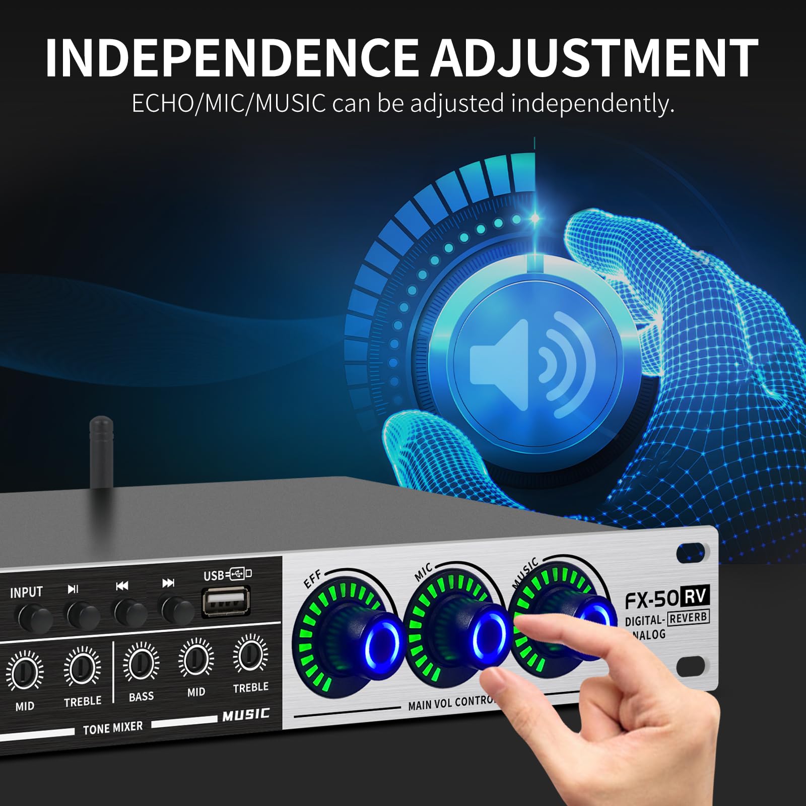 XTUGA Professional KTV Digital Pre-stage Effector FX50RV Anti-howling ...