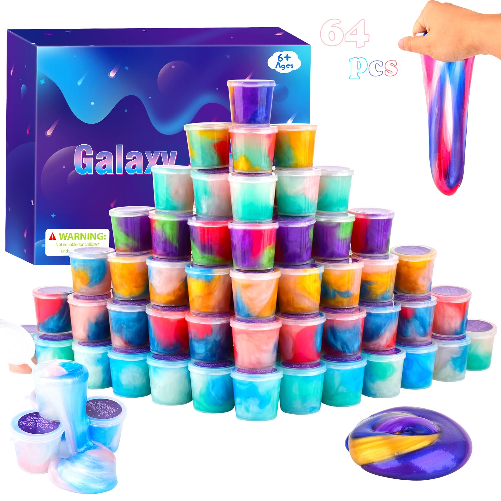 Amazon.com: 64 Pack Mini Galaxy Slime Kit Party Favors, Stretchy ...
