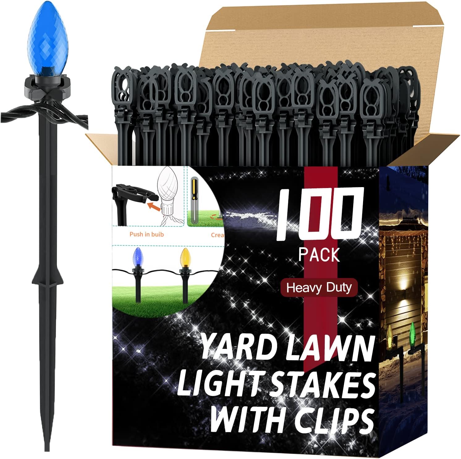 Amazon.com: Christmas Light Yard Stakes [Set of 100] Outdoor Light ...