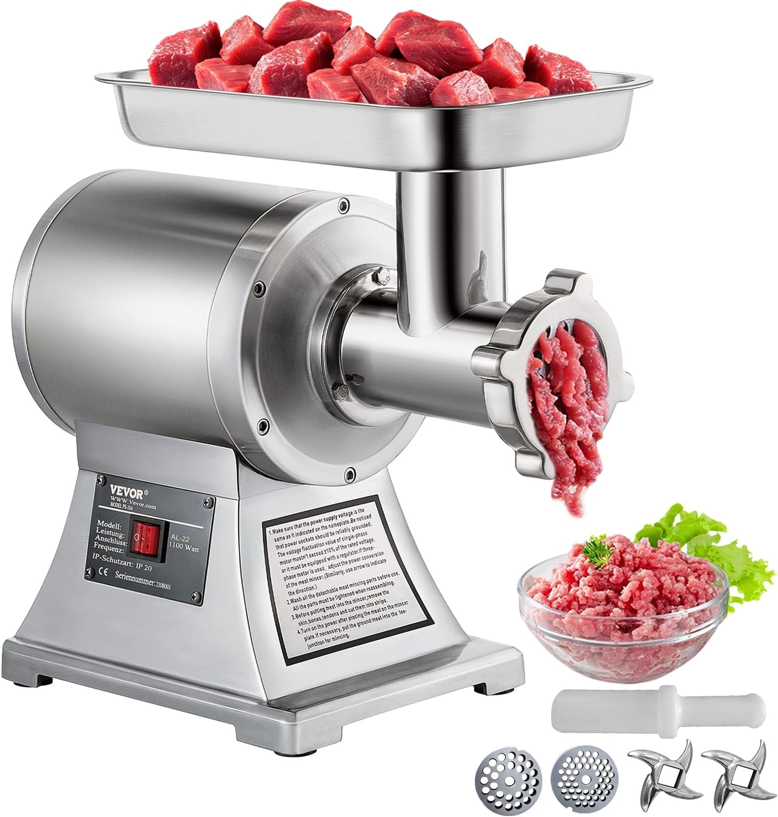 Amazon.com: MEAT! 1 HP Dual Meat Grinder with 3 Stuffing Tubes, 2 ...