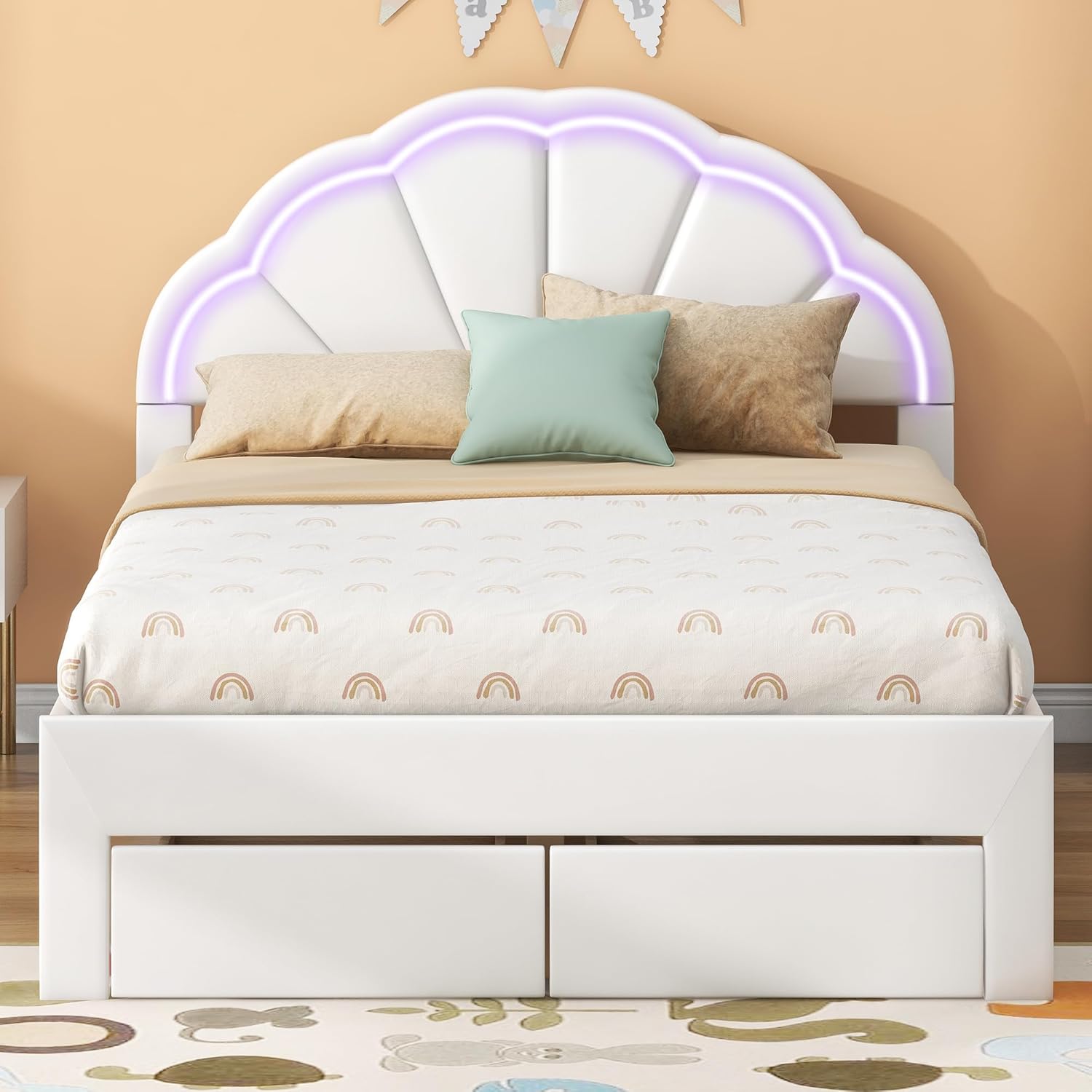 Amazon.com: Prohon 2 Size Upholstered Platform Seashell Shaped ...