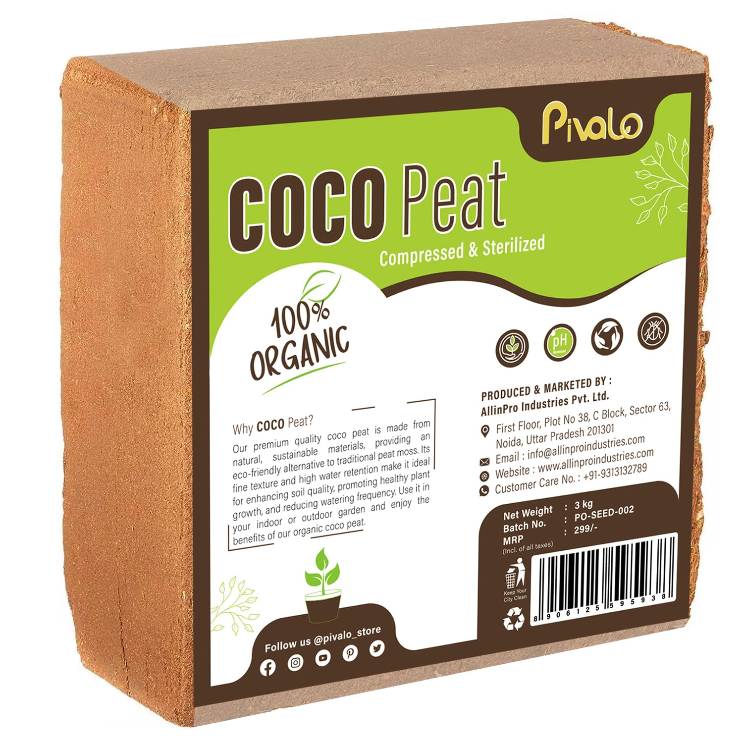 Pivalo Cocopeat Block Organic Fertilizer & Soil Manure Compost Khaad ...