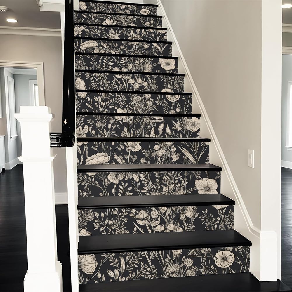 Amazon.com: REDAMANCY Gray Black Wildflower Fern Floral Peel and Stick ...