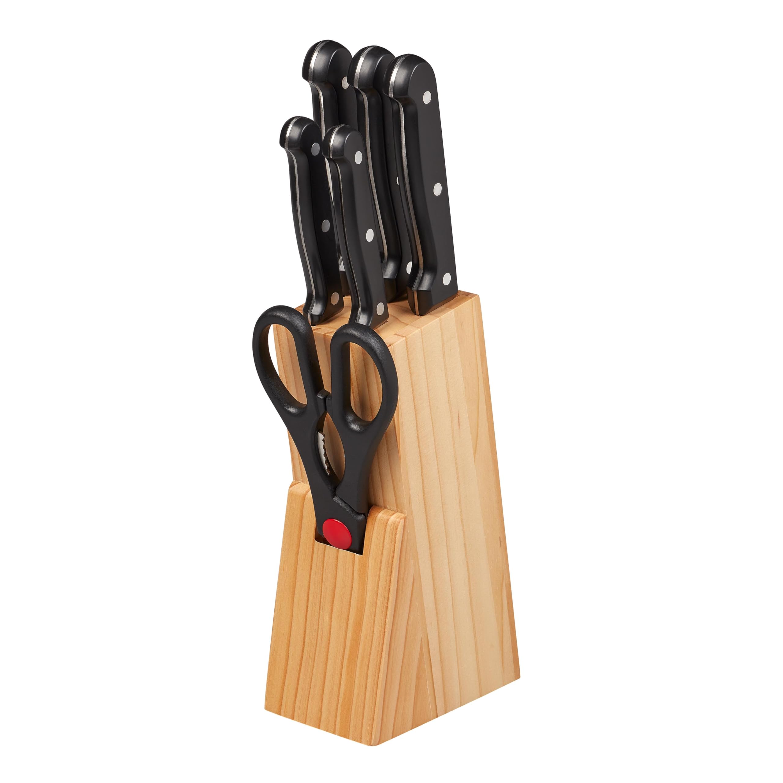 Chef Aid 7 Piece Knife Block Set, Pinewood Knife Block with 5 Kitchen ...