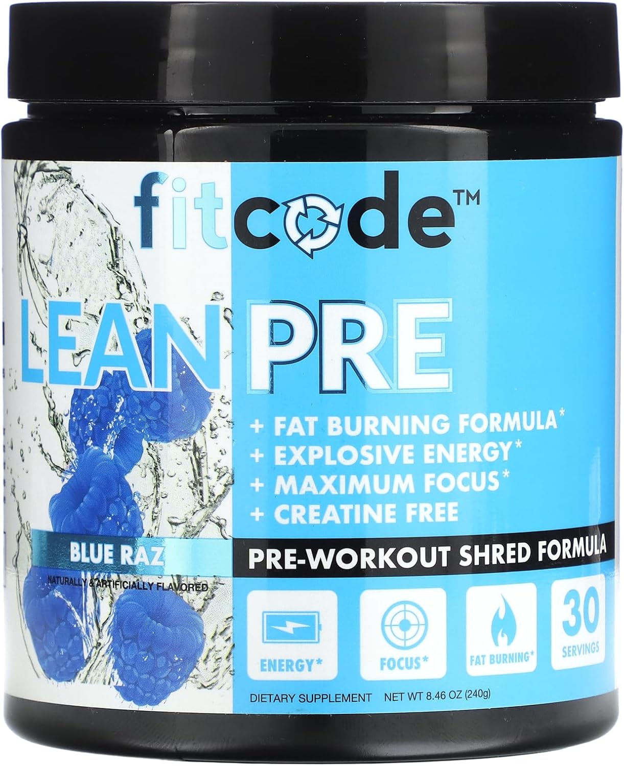 Amazon | fitcode, LeanPre（リーンプレ）、プレワークアウトシュレッド、ブルーラズベリー、240g（8.46オンス） | Fitcode | マルチビタミン&ミネラル