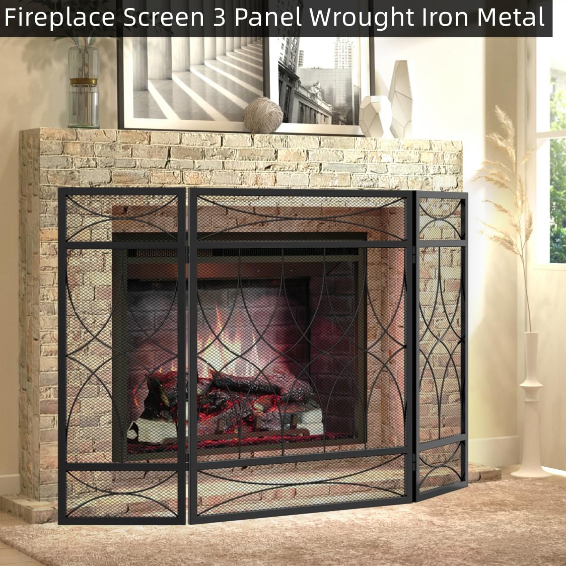 Traditional Fireplace Screen Kingson 37.8x30.7 In Flat Fireplace